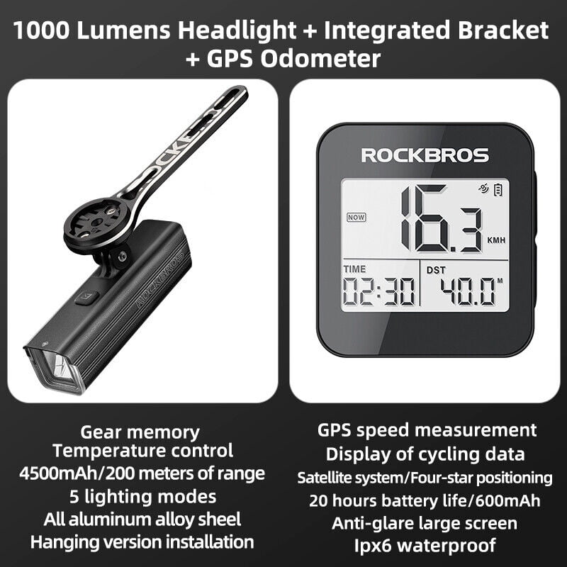 ROCKBROS Bike Headlight & Speedometer Odometer Set Cycling USB ...