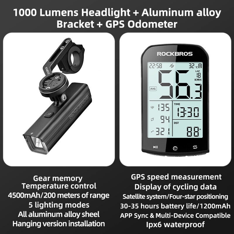ROCKBROS Bike Headlight & Speedometer Odometer Set Cycling USB ...
