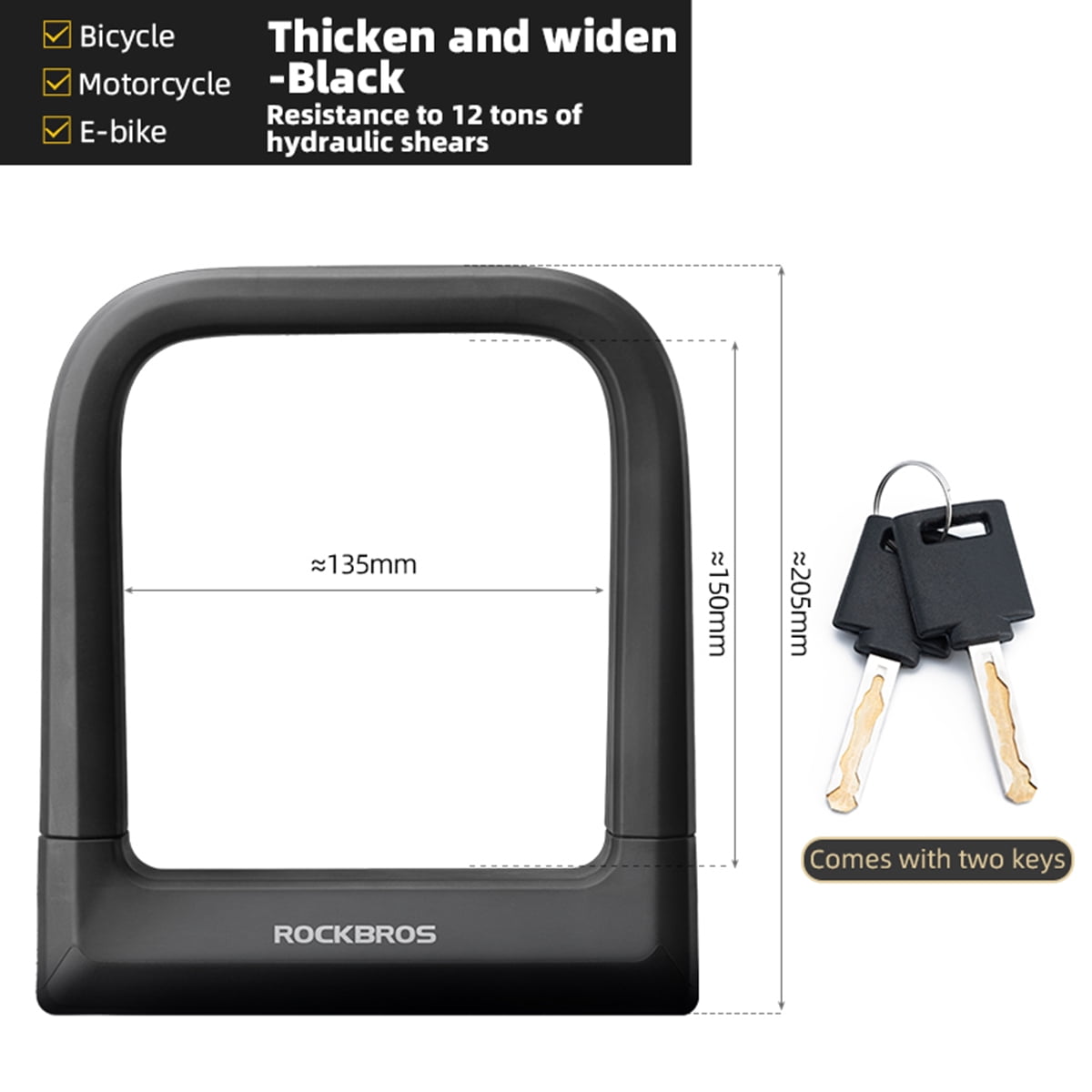 ROCKBROS Bike Lock Set Heavy Duty Bike U Lock with 4 Ft Security Steel ...