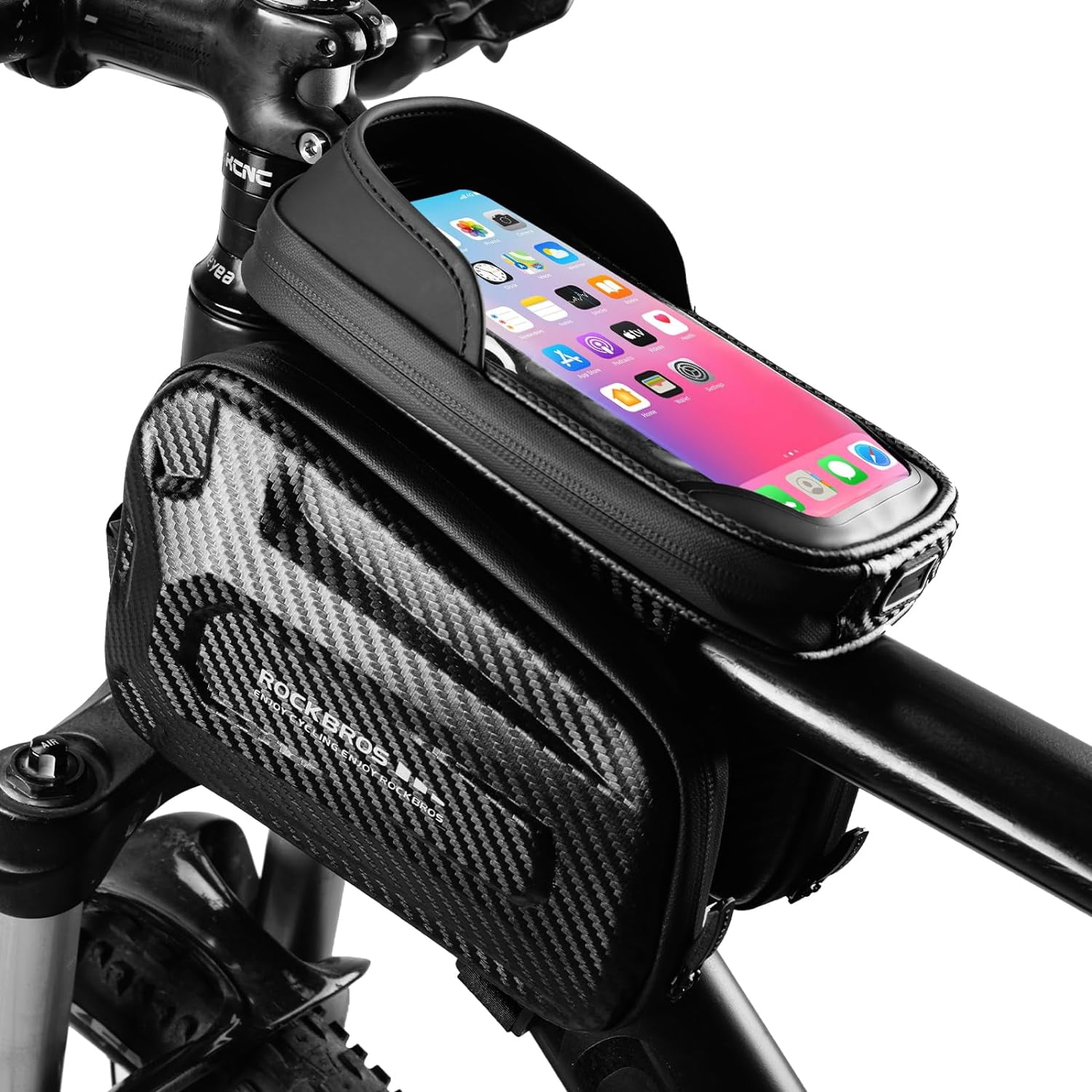 Rockbros Small Top Tube Waterproof Bike Frame Bag, 1.3L Capacity (Black ...