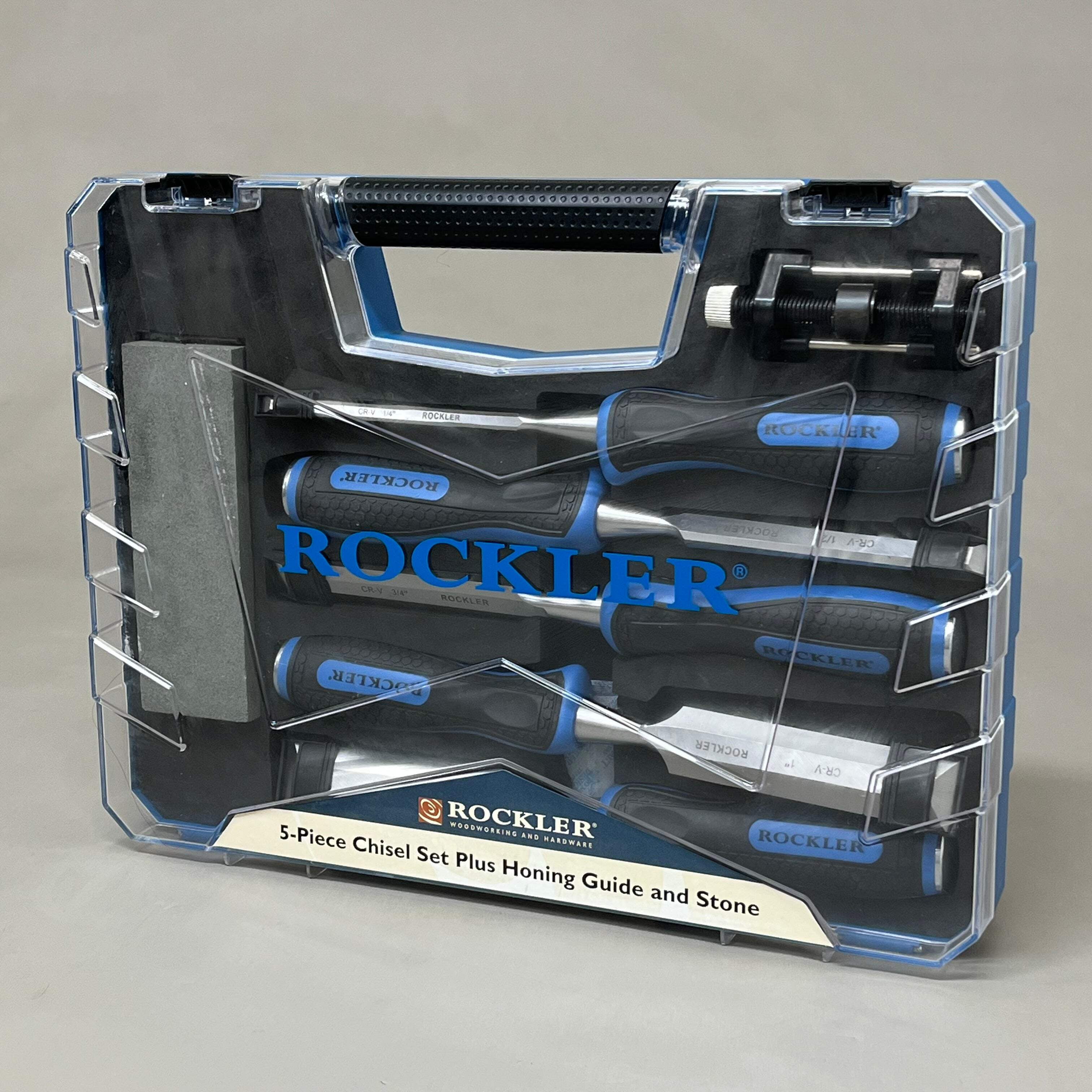 ROCKLER Through Tang Chisel Set Bevel Blade Plus Honing Guide Stone 5 ...