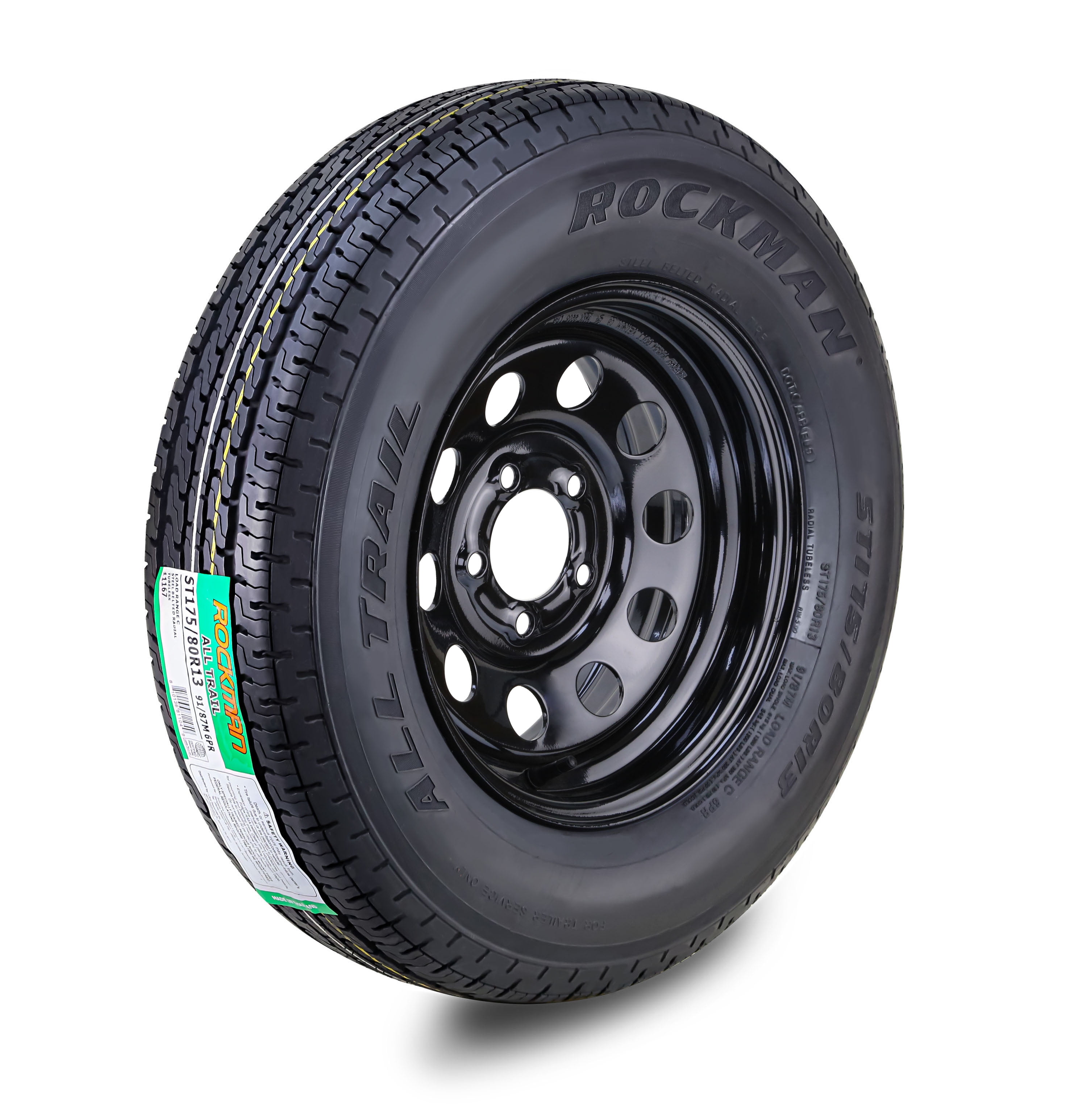 ROCKMAN Trailer Tire Wheel Assembly ST175/80R13 6-Ply C 91M 5 Lug on 4. ...
