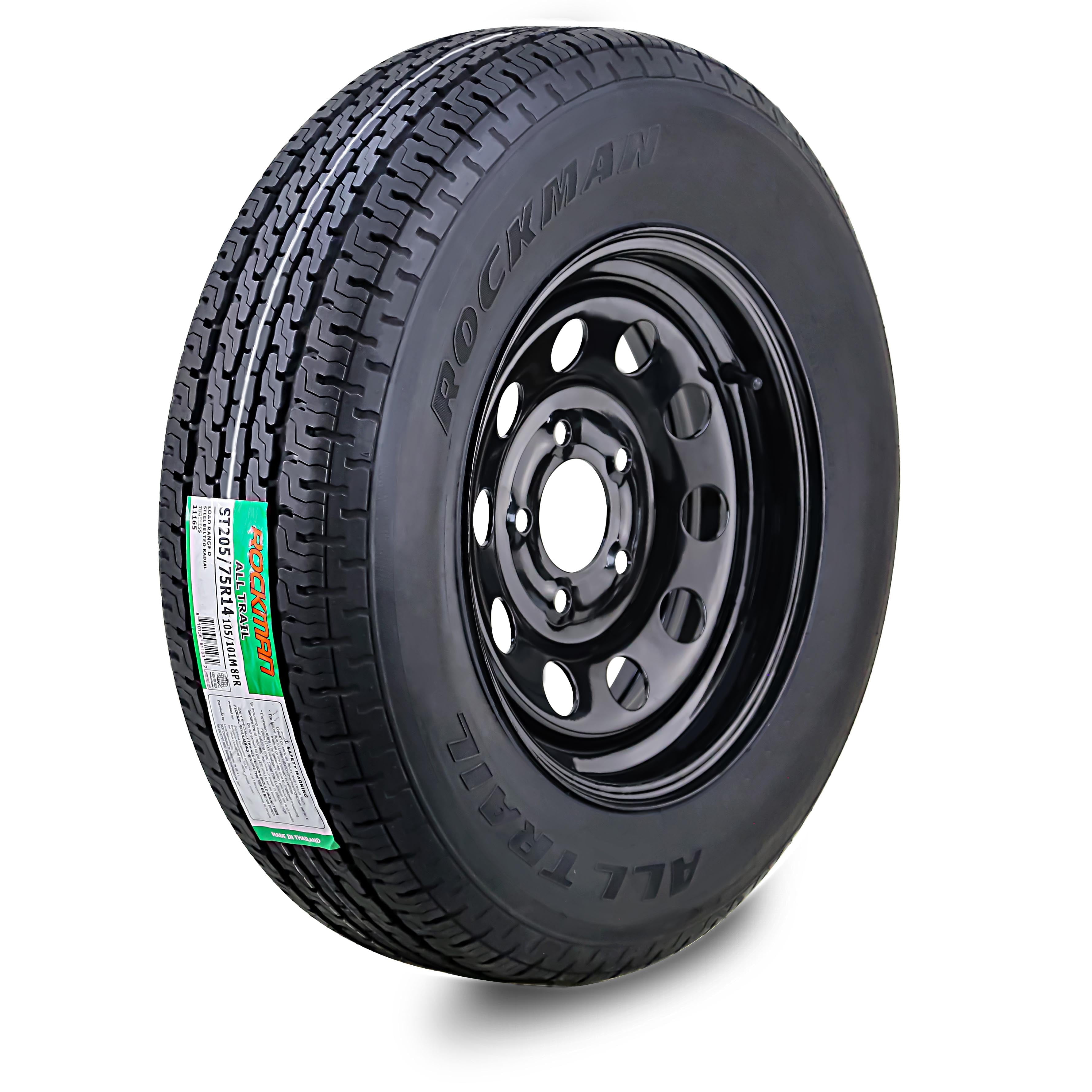 ROCKMAN Trailer Tire Wheel Assembly ST205/75R14 8-Ply D 105M 5 Lug on 4 ...