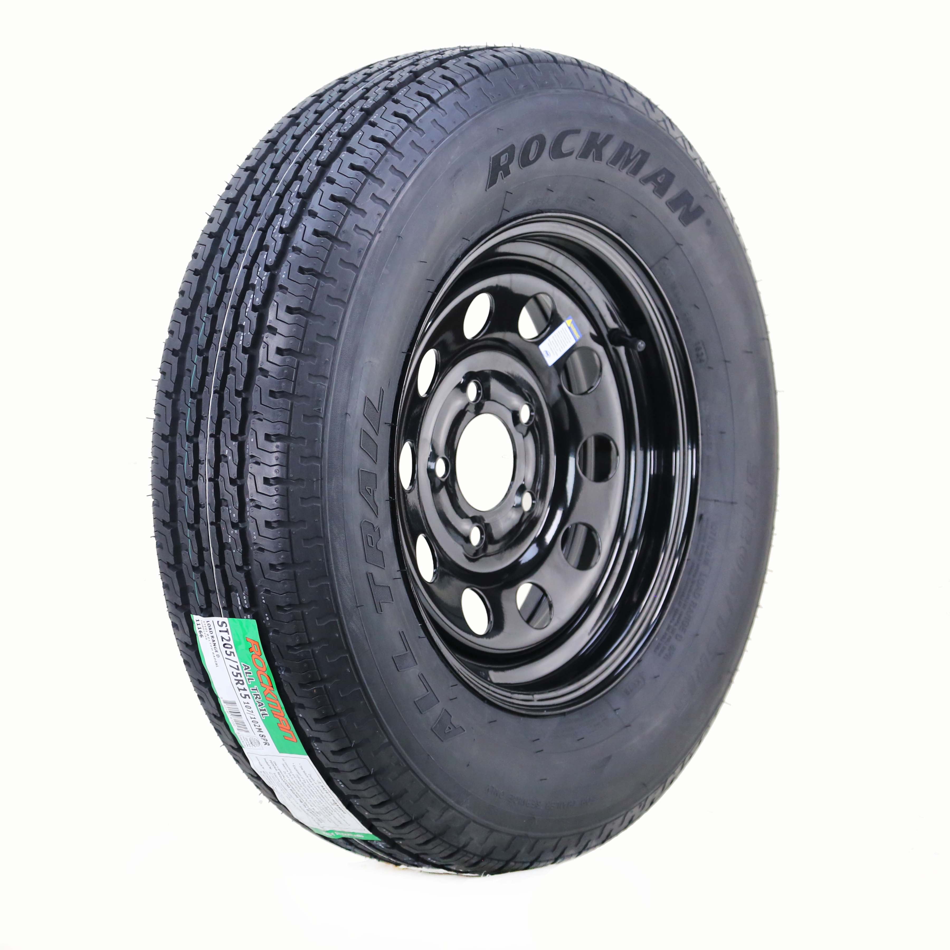 ROCKMAN Trailer Tire Wheel Assembly ST205/75R15 8-Ply D 107M 5 Lug on 4 ...