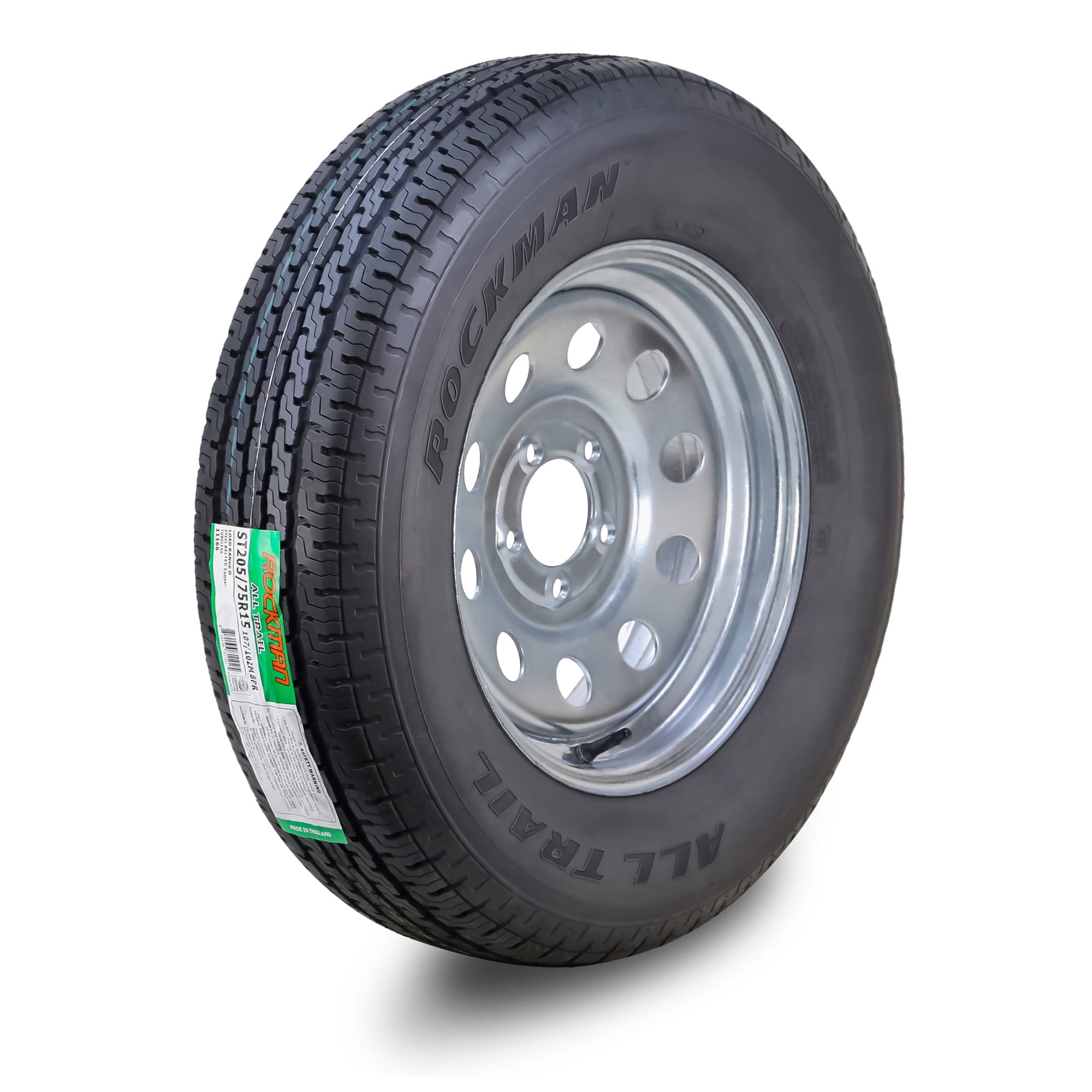 ROCKMAN Trailer Tire Wheel Assembly ST205/75R15 8-Ply D 107M 5 Lug on 4 ...