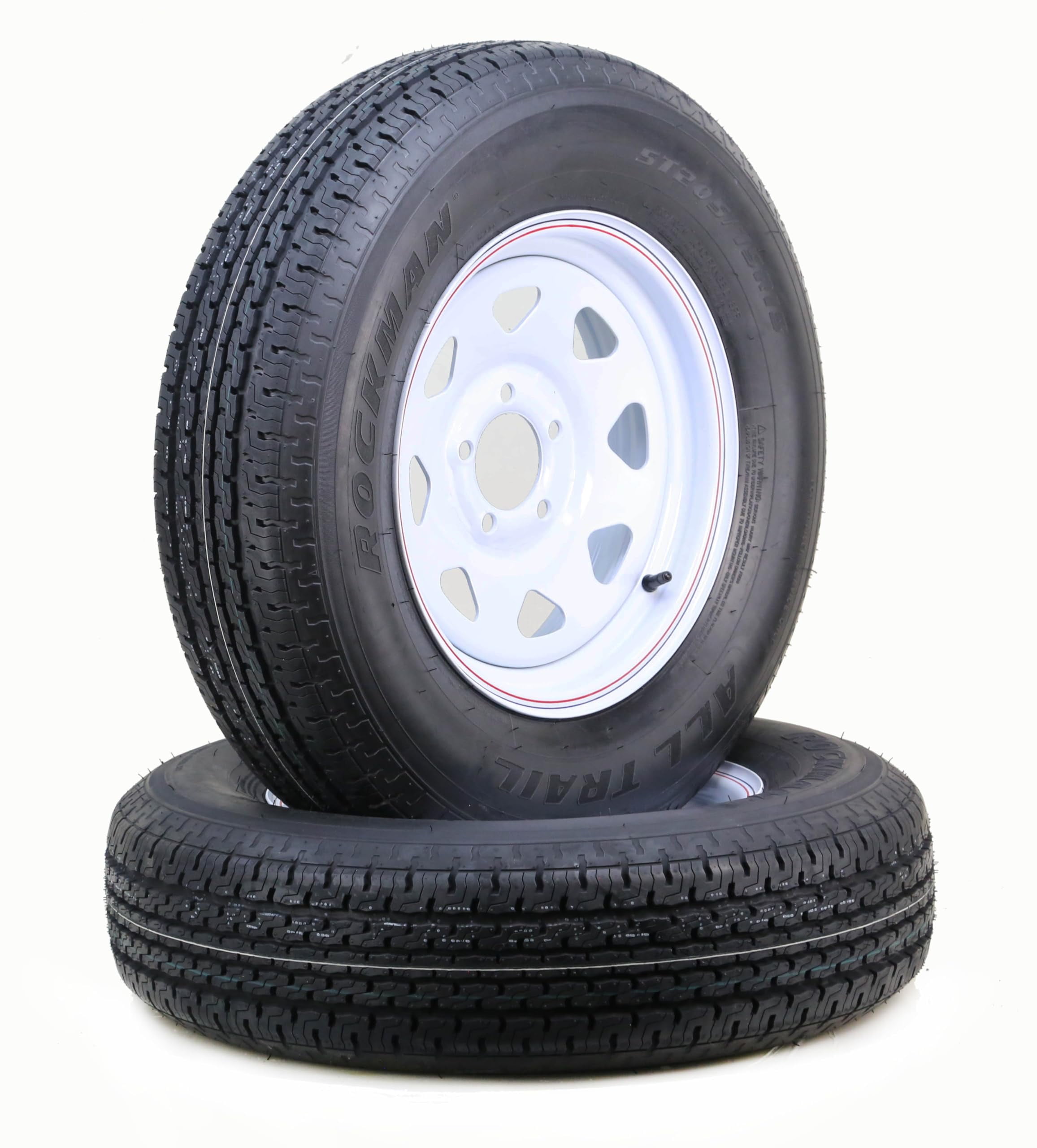 ROCKMAN Trailer Tire Wheel Assembly ST205/75R15 8-Ply D 107M 5 Lug on 4 ...