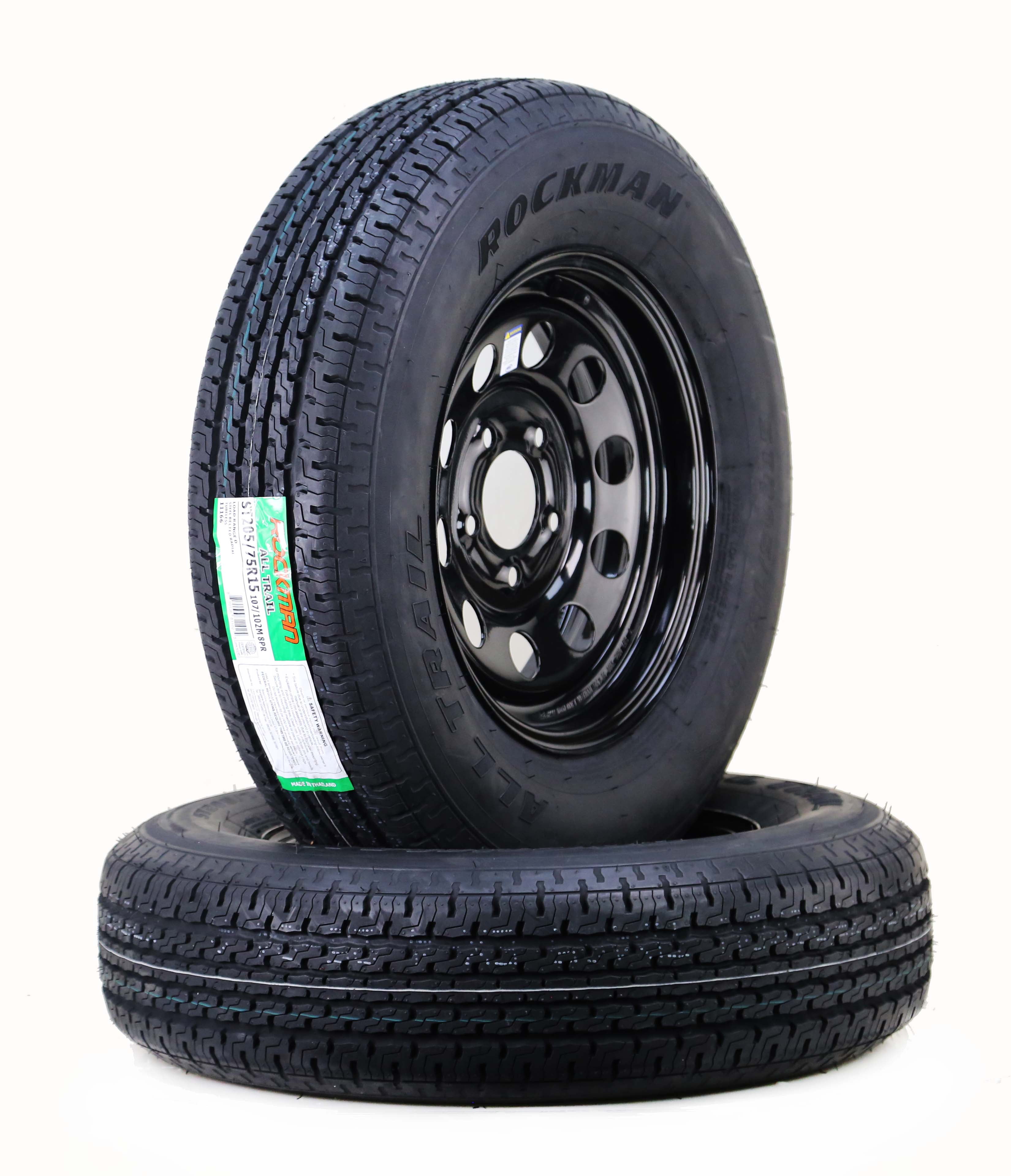 ROCKMAN Trailer Tire Wheel Assembly ST205/75R15 8-Ply D 107M 5 Lug on 5 ...