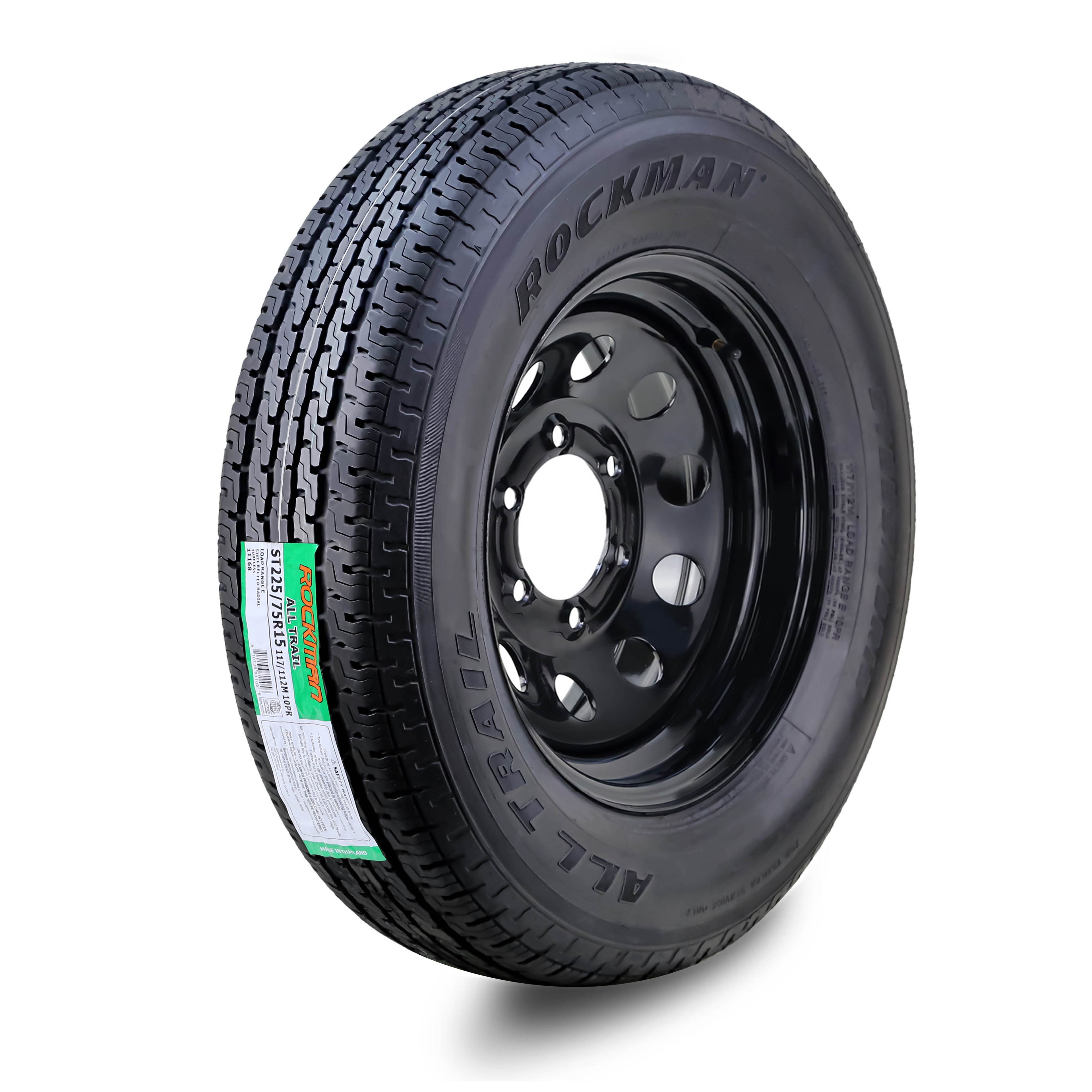 ROCKMAN Trailer Tire Wheel Assembly ST225/75R15 10-Ply E 117M 6 Lug on ...