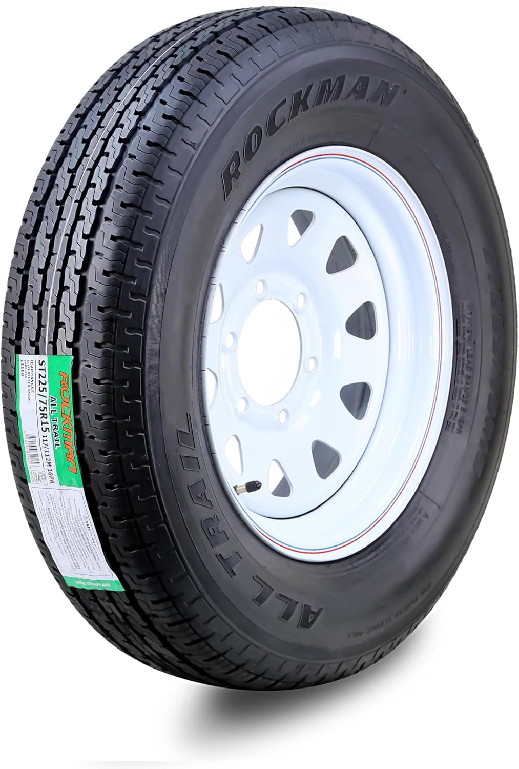 ROCKMAN Trailer Tire Wheel Assembly ST225/75R15 10-Ply E 117M 6 Lug on ...