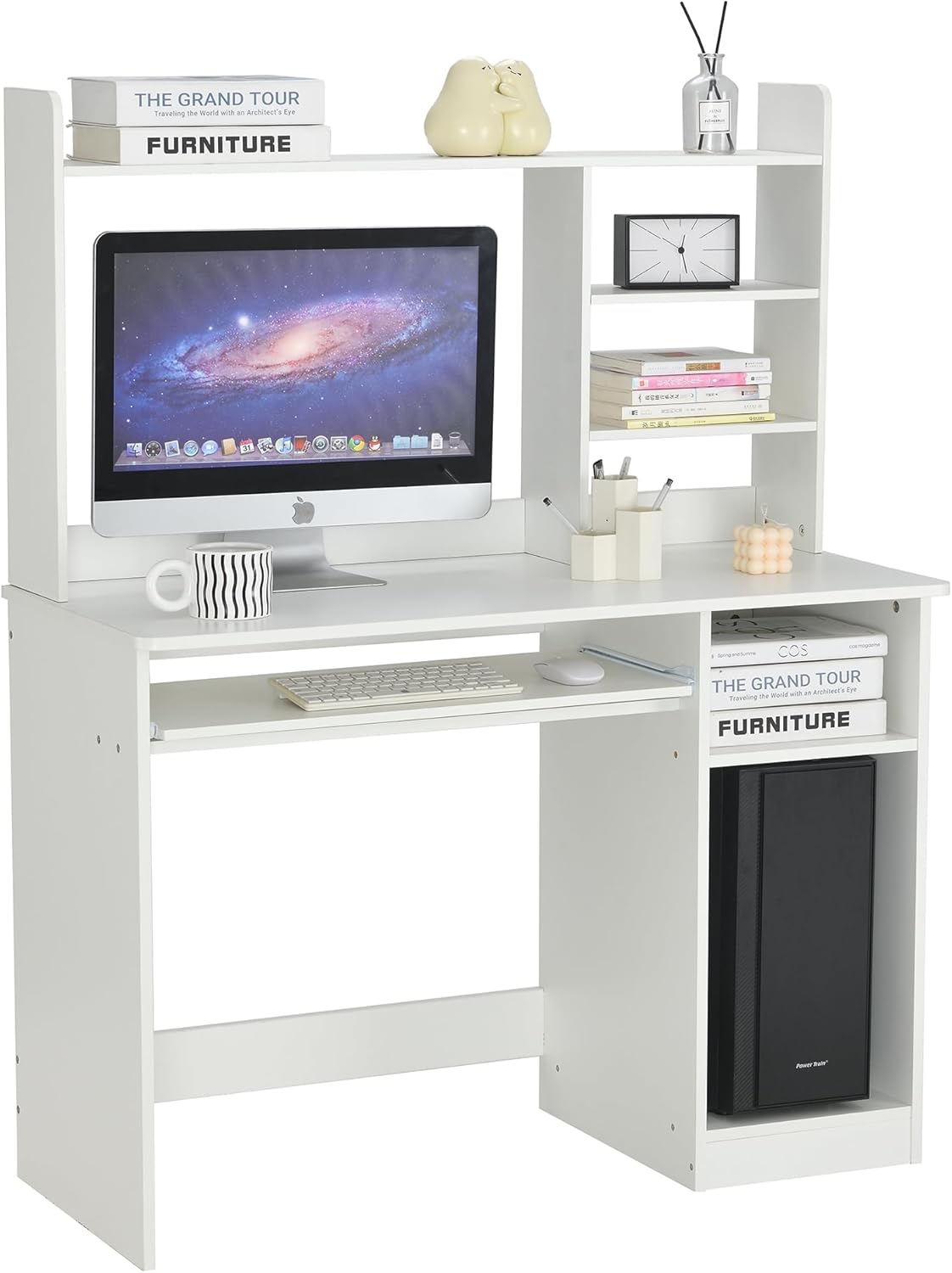 ROCKPOINT Axess White Computer Desk with Hutch, Keyboard Tray and ...