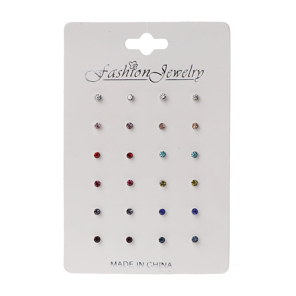 ROCKROK 12 Pairs Colorful Cubic Zircon Stud Earrings Rainbow Birthstone ...