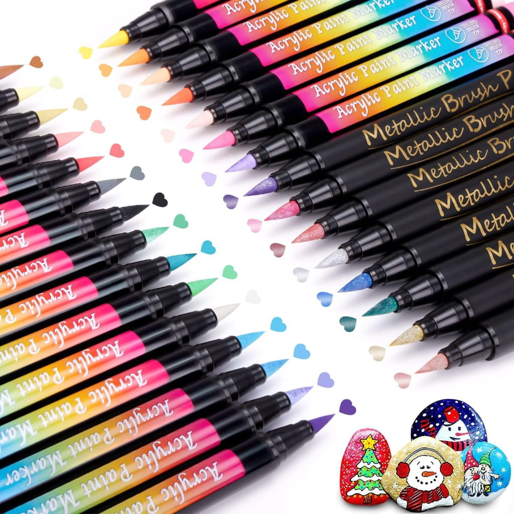 ROCKROK 30Pcs Acrylic Marker Brush Pen 30 Colors for DIY Shoe Bag ...
