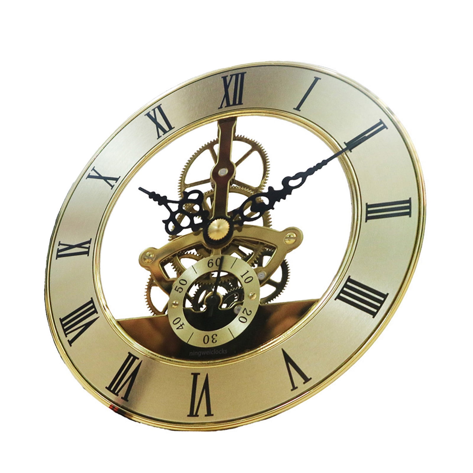 ROCKROK Golden Trim Metal Clock Face 126mm Gear Skeleton Quiet Quartzs ...