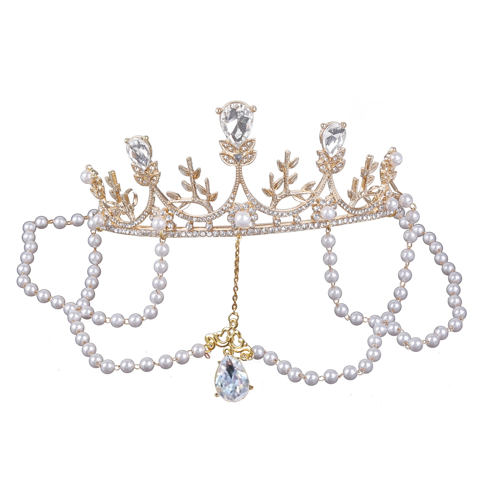 ROCKROK Lolita Leaves Spiked Crown Headpiece Goth Pearl Pendant Crown ...