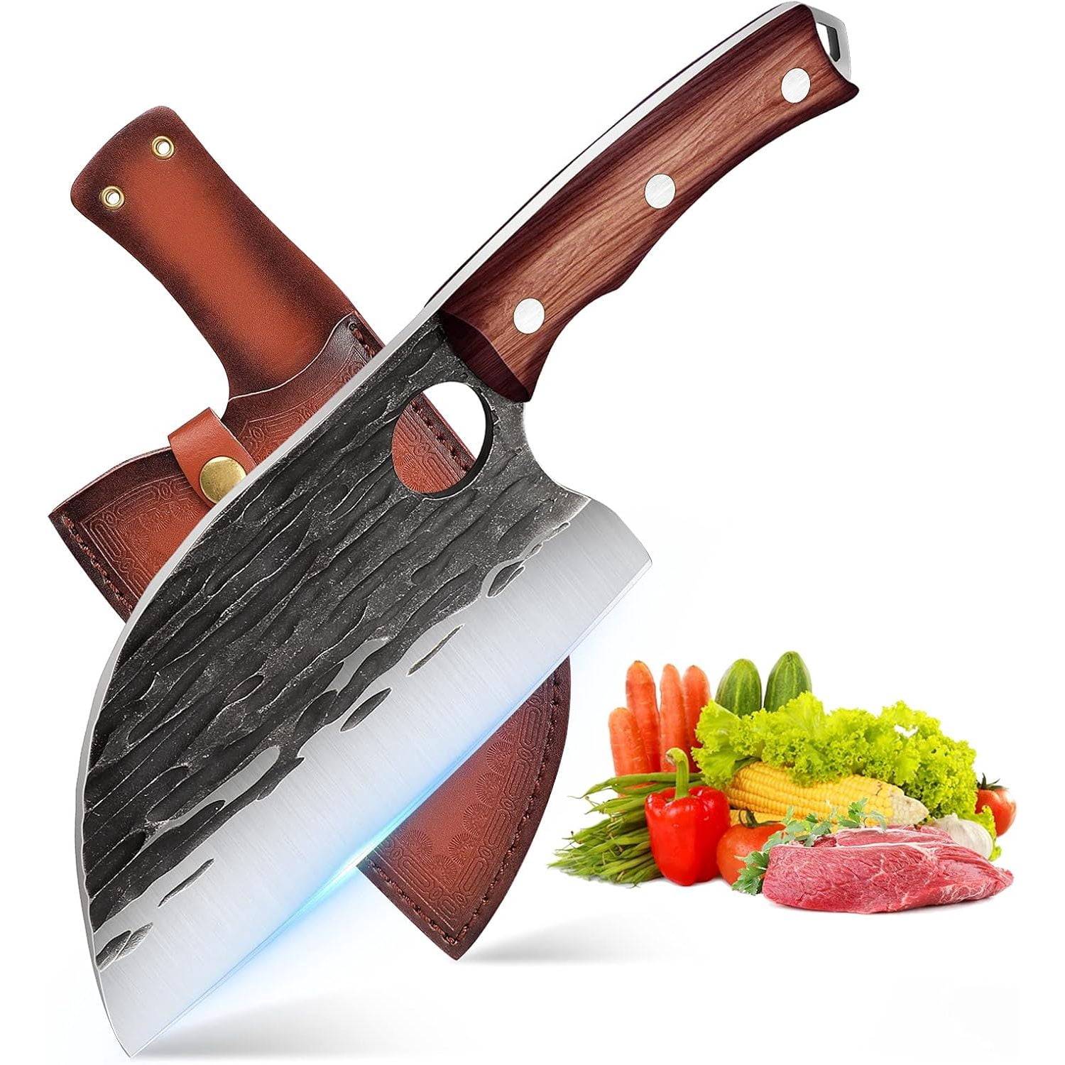 ROCOCO Serbian Chef Knife 6.5" Butcher Knife Japanese Full Tang Boning ...
