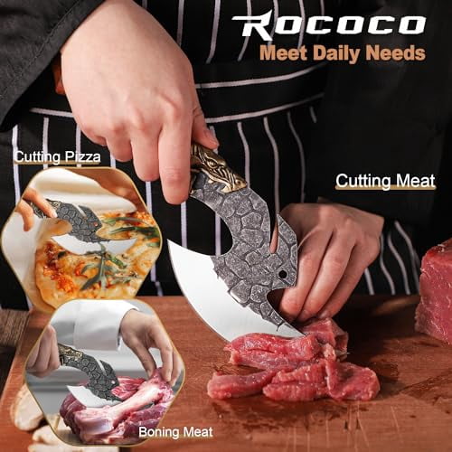 ROCOCO Viking Cleaver Knife Butcher Meat Cutting Boning Knife Hand ...