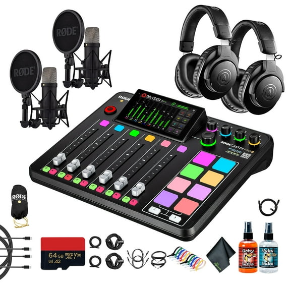 RODE RODECaster Pro II + 2x Studio Headphones + 2x RODE NT1 5th Gen Podcast Microphone + 64GB ...