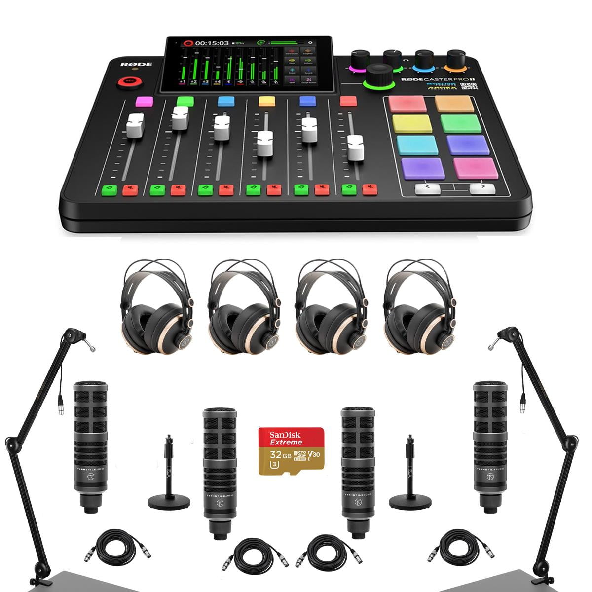RODECaster Pro II Studio Bundle with 4x Mic, 4x Headphones, 2x Arm, 2x ...