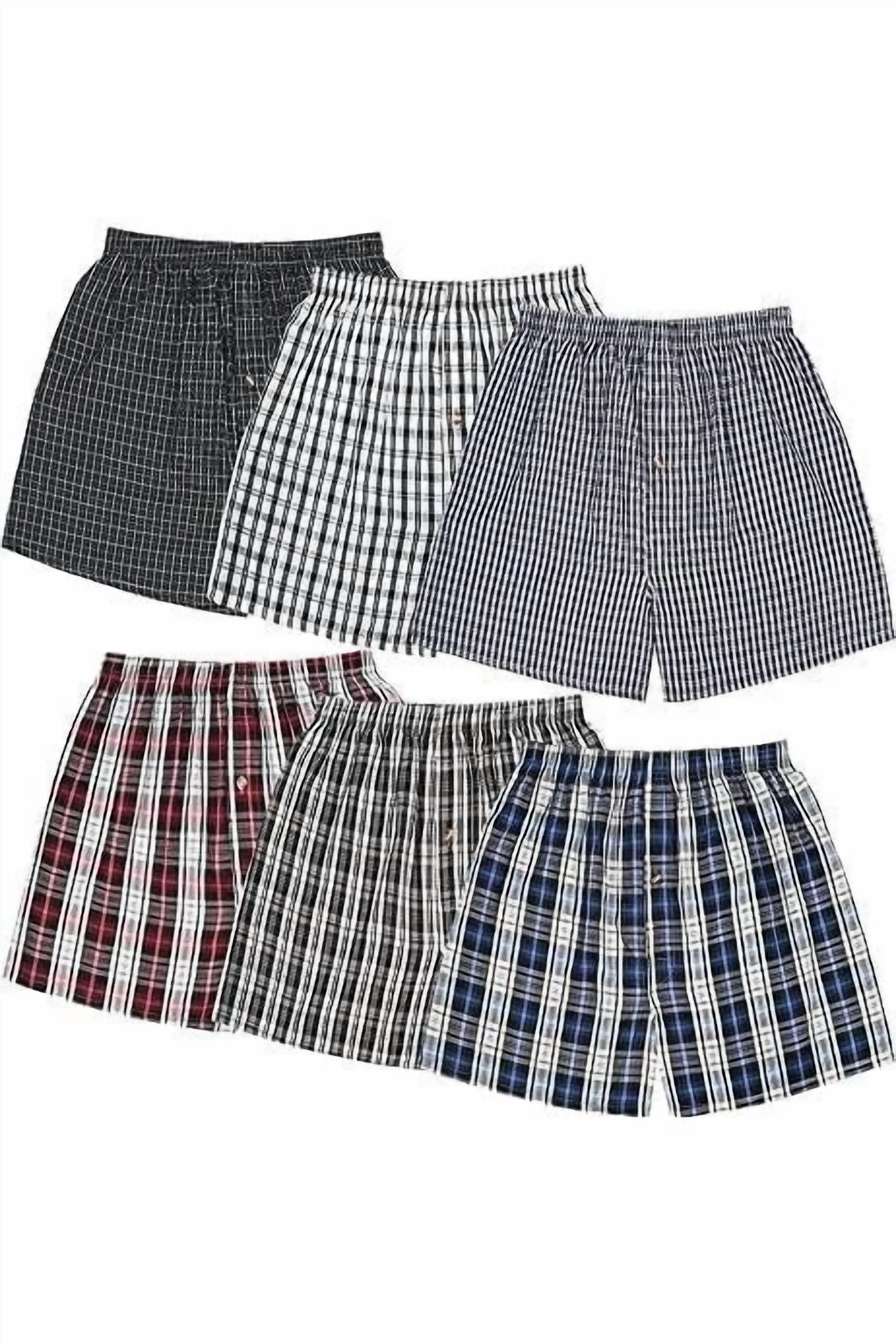Men's FULL-CUT Woven Boxers 6-Pack " Cotton & Classic & Tagless " 4XL ...