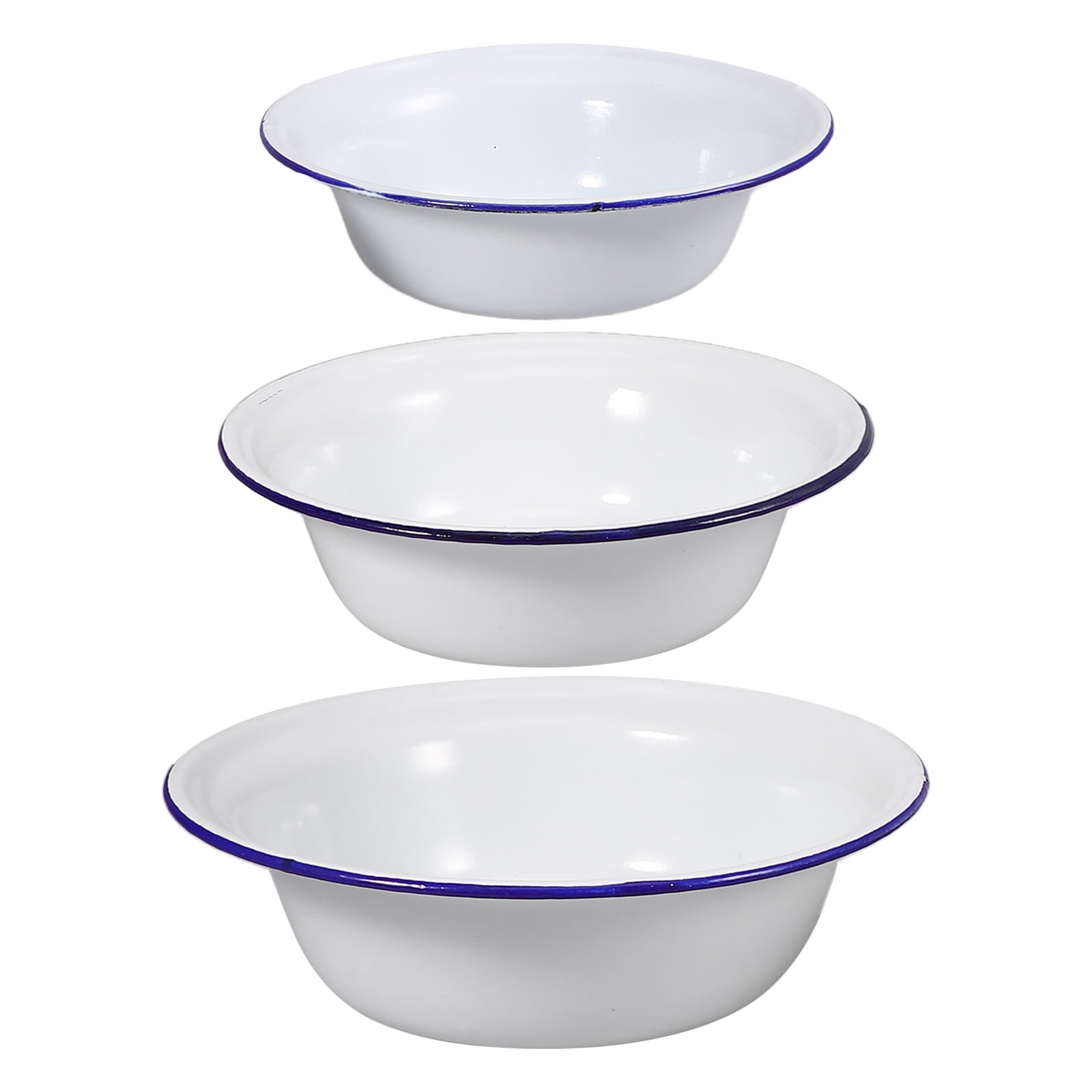 HONMEET Rodshake 3PCS White Vintage Style Enameled Bowls Retro Kitchen ...