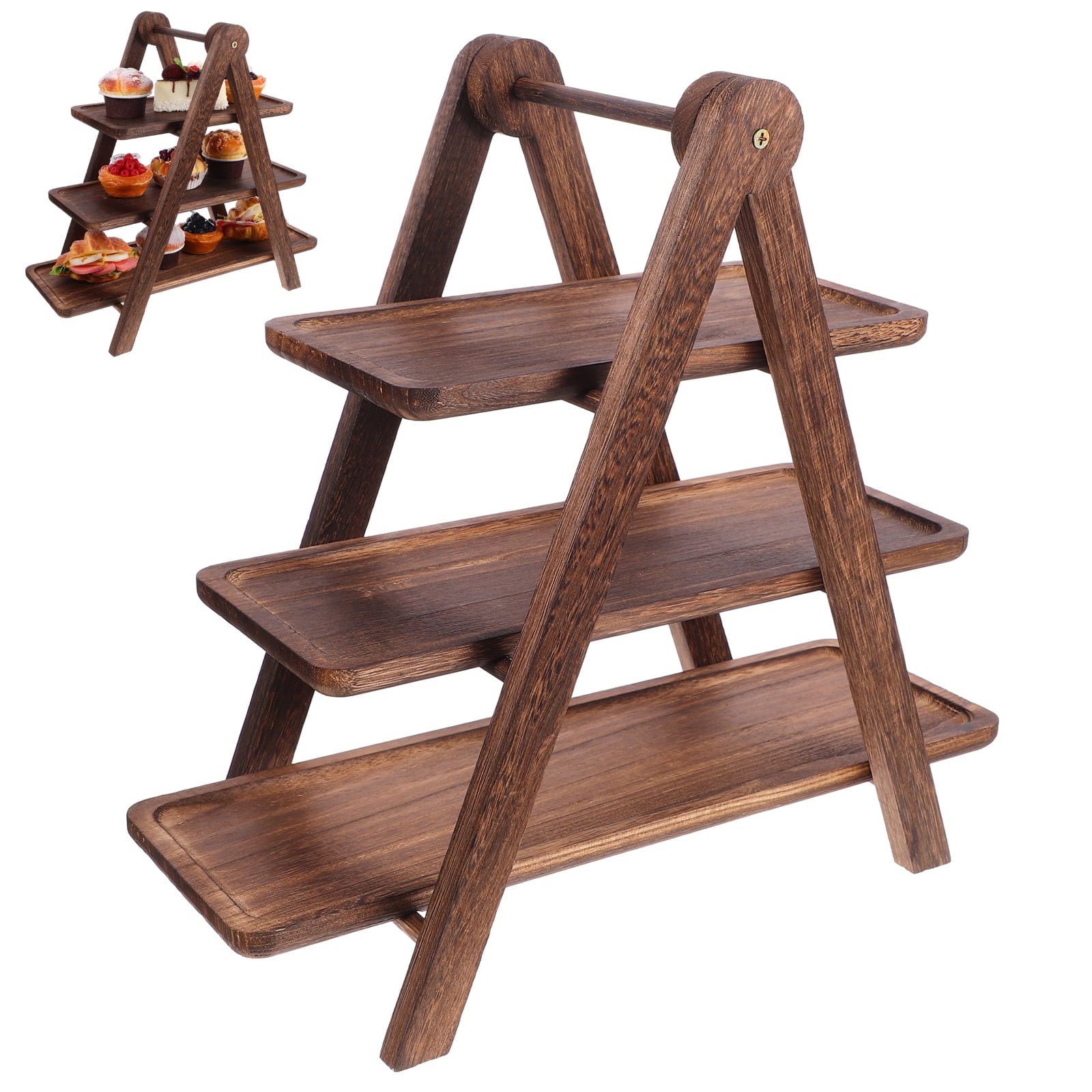 RODSHAKE Wood 3 Tier Serving Tray Foldable Cupcake Stand Rustic Serving ...
