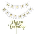 ROFEY Happy Birthday Banner, White and Gold, Party Decorations, Happy ...