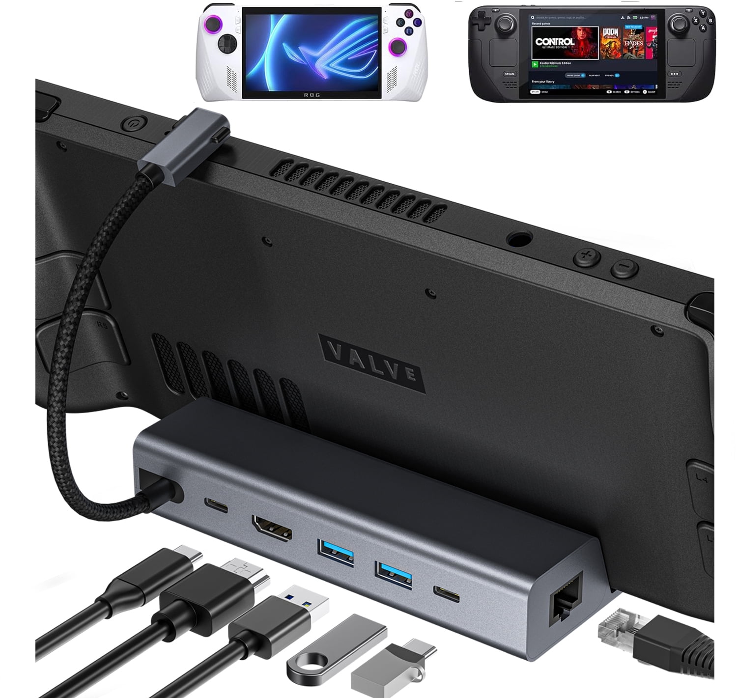 ROG Ally/Steam Deck OLED Dock, 6-in-1 Hub Docking Station for ASUS ROG ...