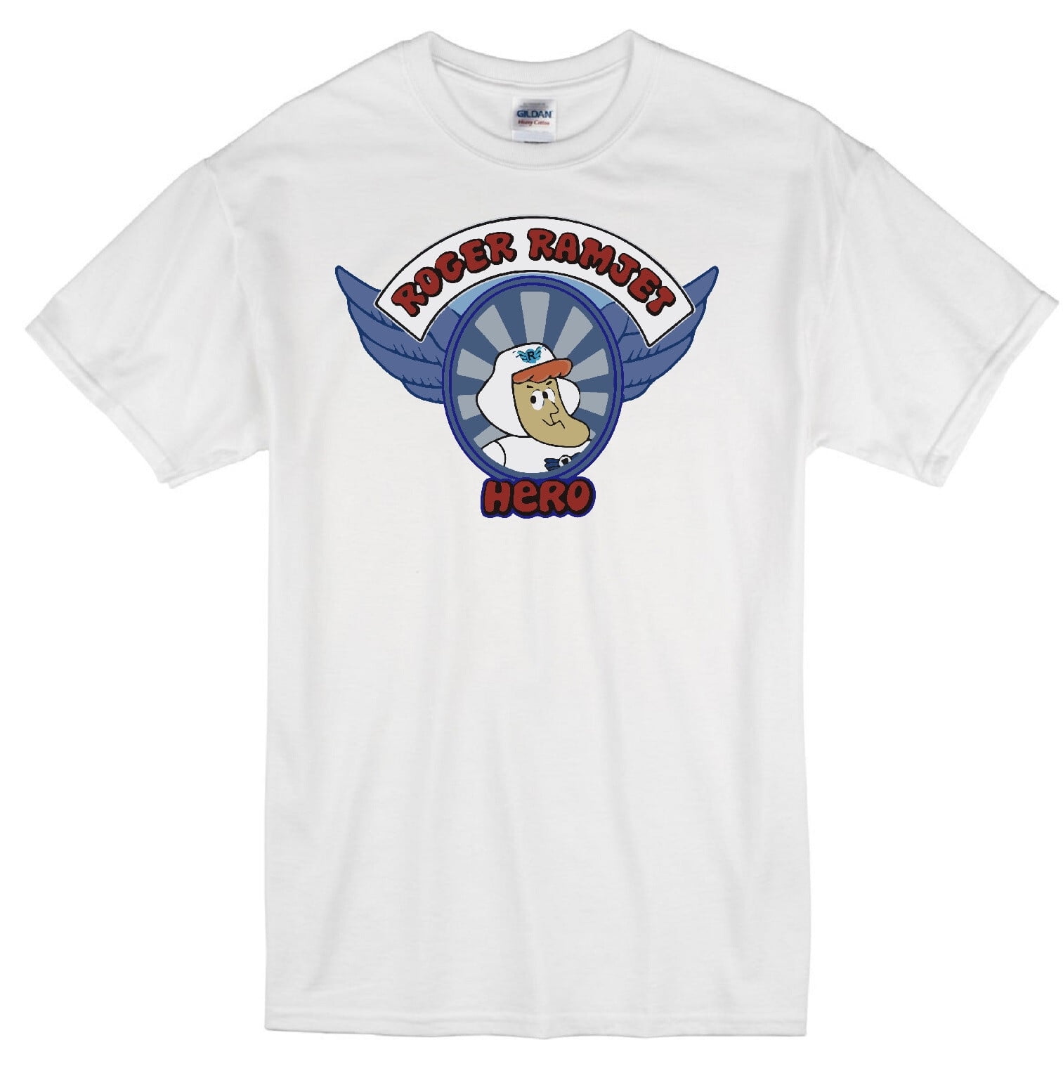 "ROGER RAMJET" CARTOON ANIMATION PILOT AIRPLANE HERO RETRO TV WHITE T ...