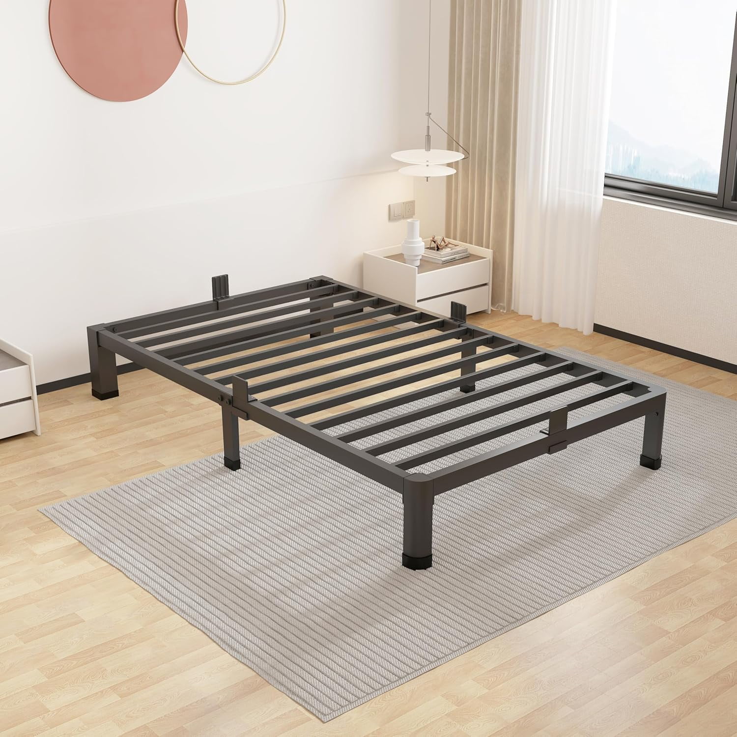ROIL 18 Inch Full Size Bed Frame with Rounded Corner and Headboard Hole ...