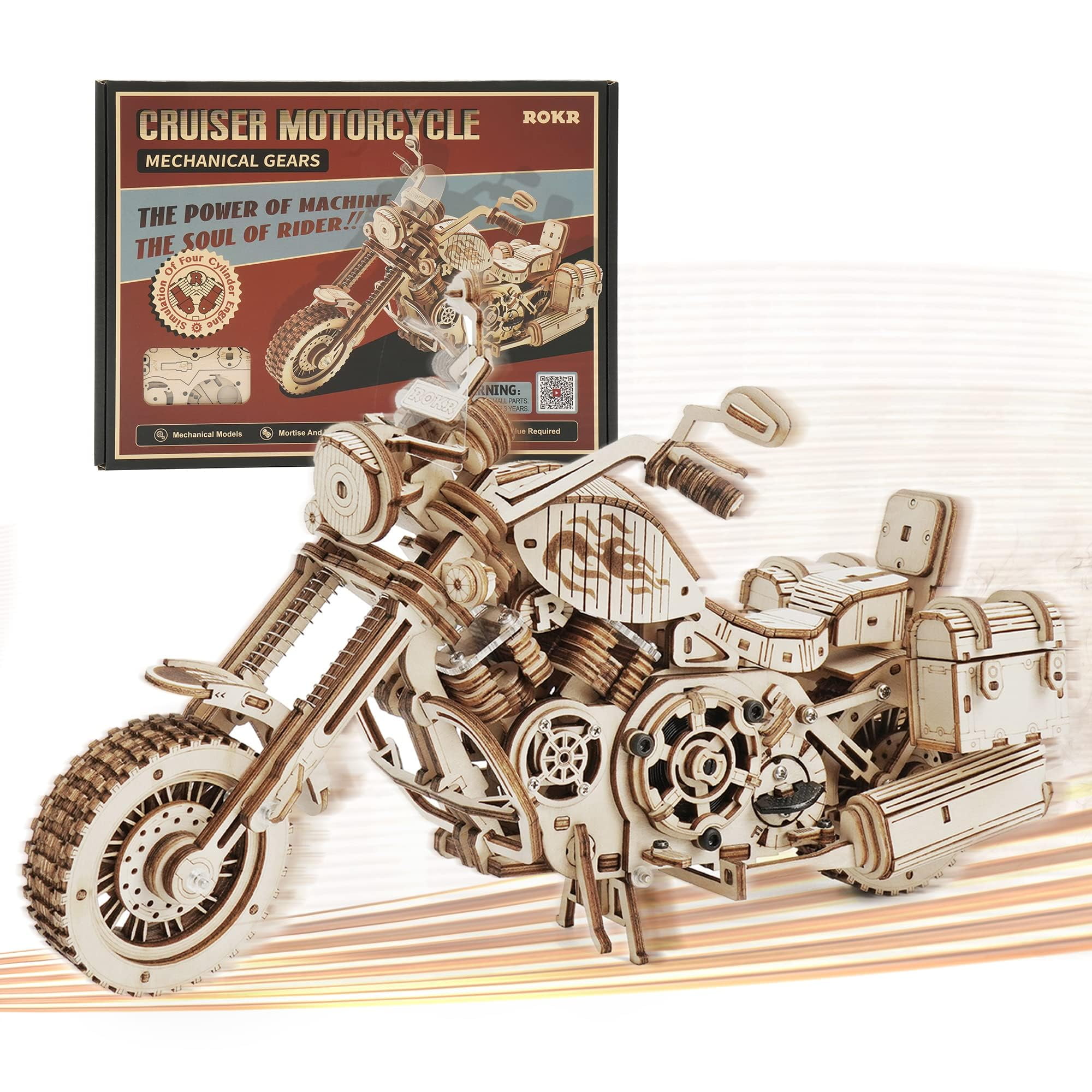 ROKR 3D Wooden Motorcycle Puzzle-1:8 Scale Wood Model Motorcycle Kits ...