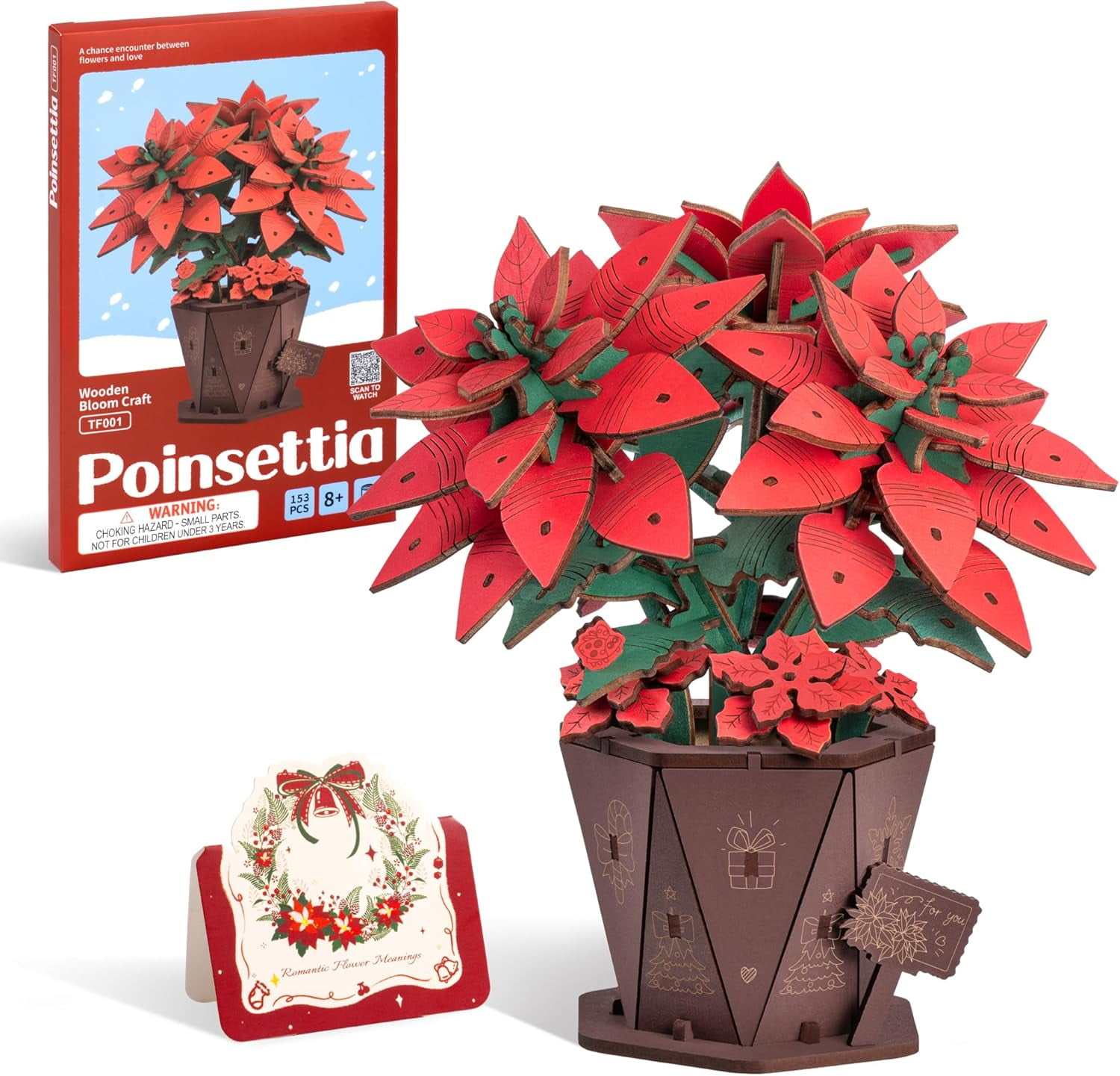 ROKR 3D Wooden Poinsettia Puzzle, with Flower Pot Base, Adjustable Stem ...
