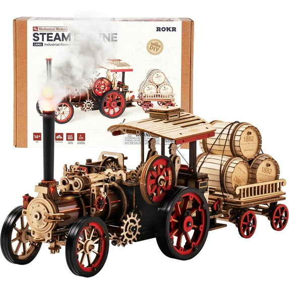 ROKR 3D Wooden Puzzle Engine Tractor Locomotive Electric Vintage Car Model Kit Toy Xmas Gift for ...