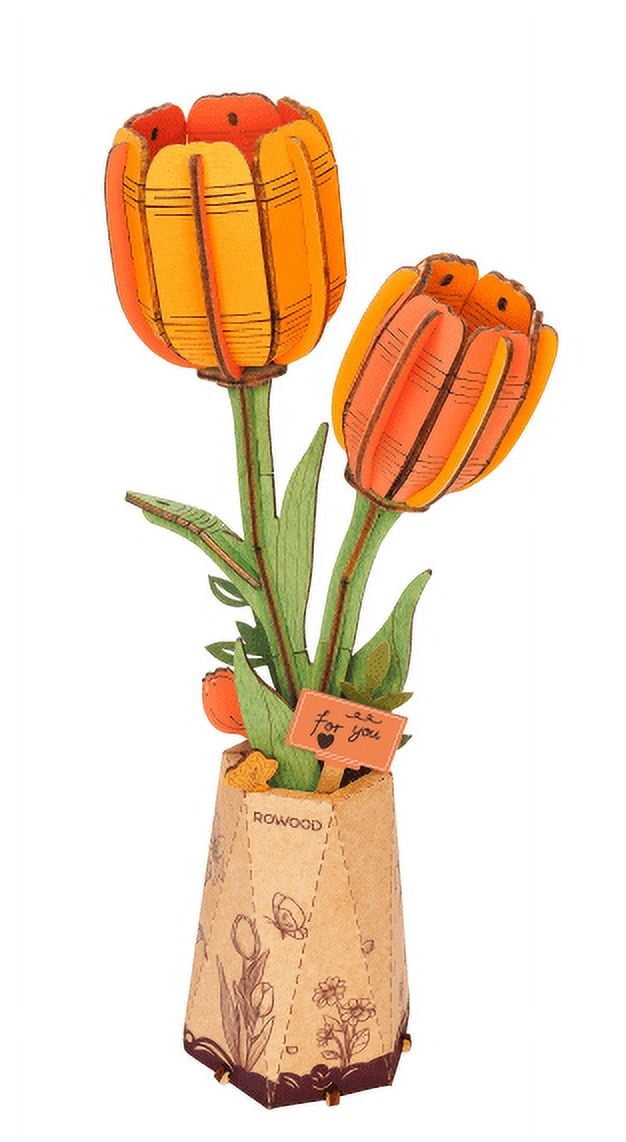 ROKR 3D Wooden Puzzle Orange Tulip DIY Model Building Kits Artifical ...