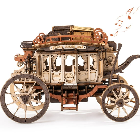 ROKR 3D Wooden Puzzle Stagecoach Music Box - DIY Building Toy for Adults, Artistic Mechanical ...
