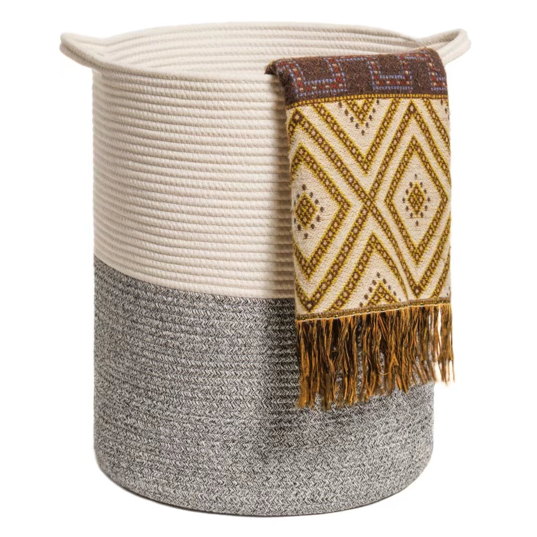 "ROKR Large Cotton Rope Laundry Basket, HOME Tall Woven Hamper for ...