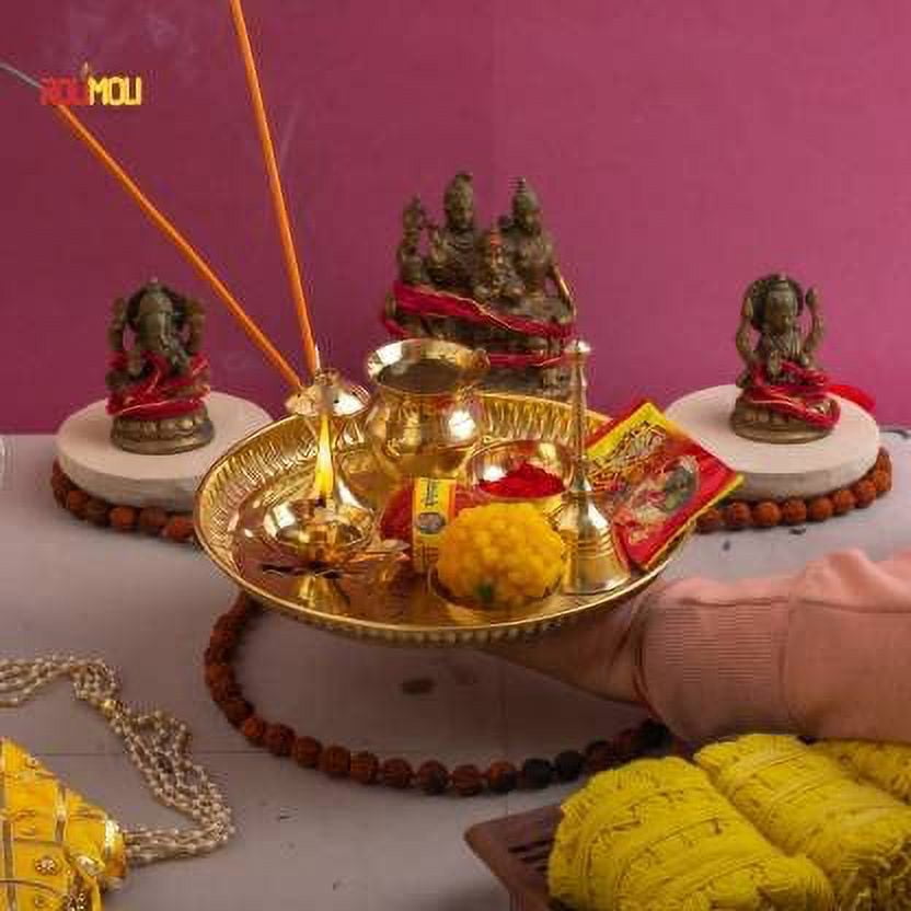 ROLIMOLI Premium Design Brass Puja Thali Set for Festival Ethnic Pooja ...