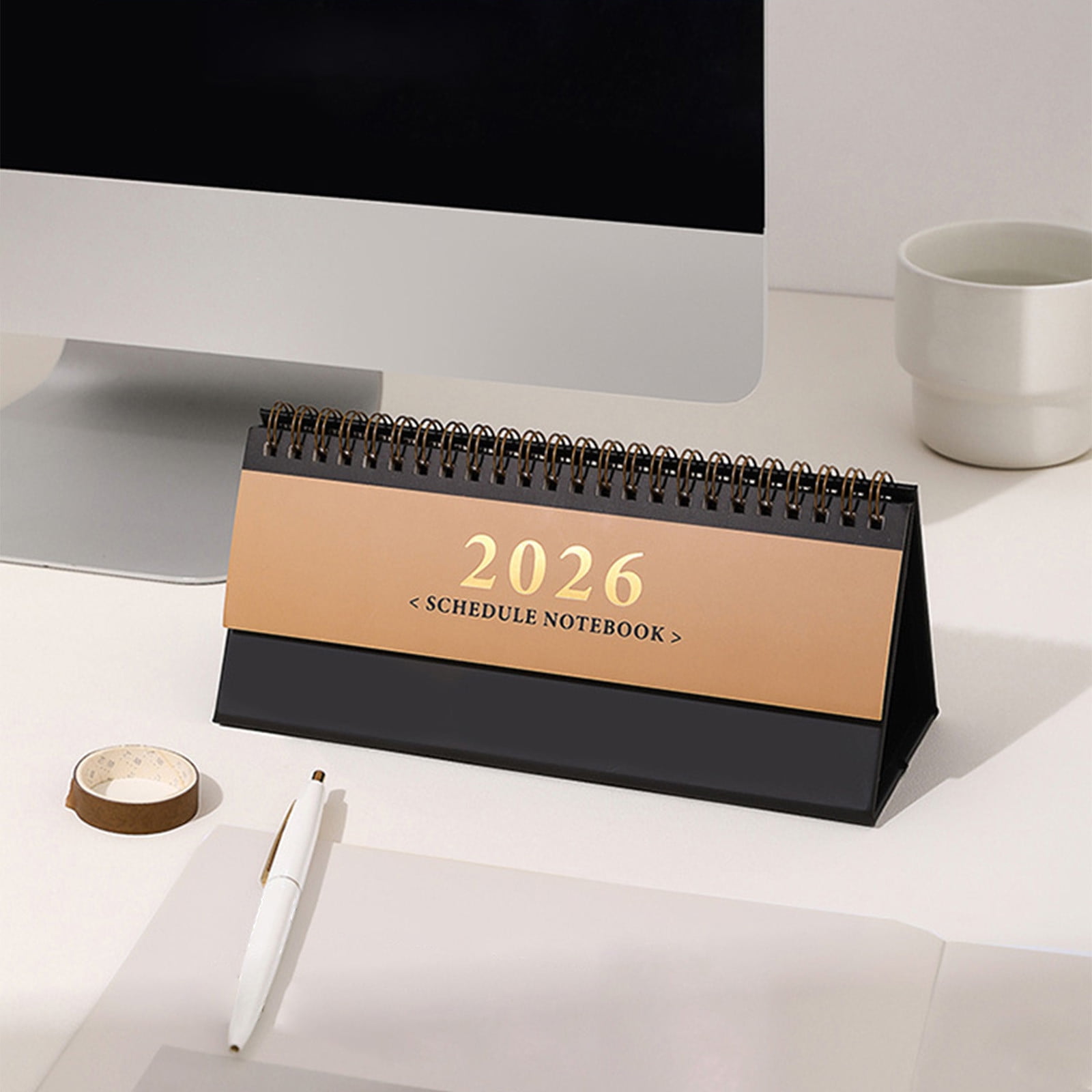 ROLKFUK 2026 Horizontal Desk Calendar, 15-Month 2025-2026 Coil Bound ...