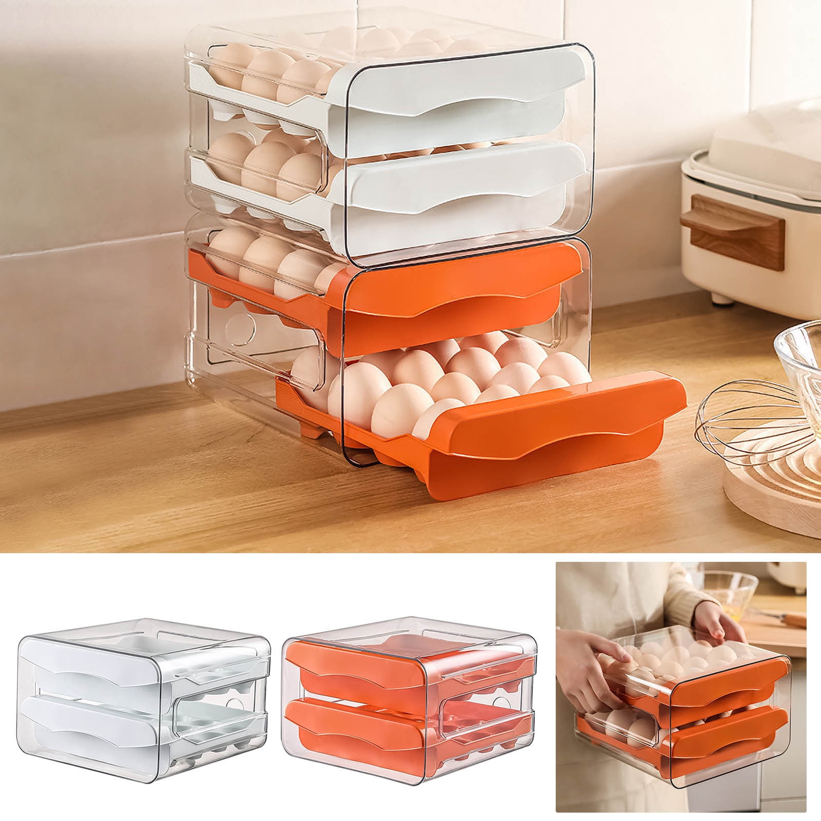 ROLKFUK 32-Compartment Egg Storage Container, Food-Grade PET Fridge ...