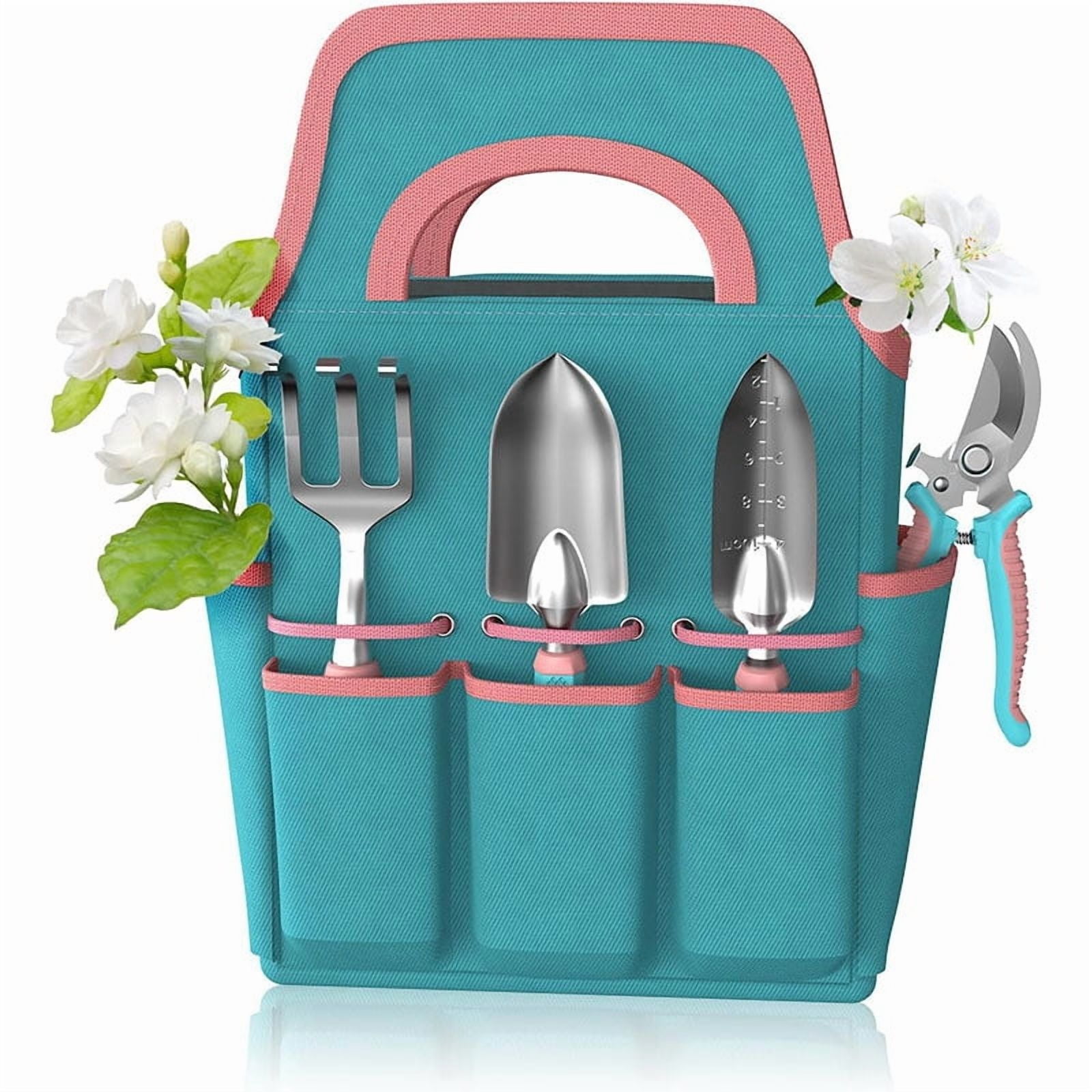 ROLKFUK 5-Piece Aluminum Garden Tool Set with Tote & Gloves, Ergonomic ...