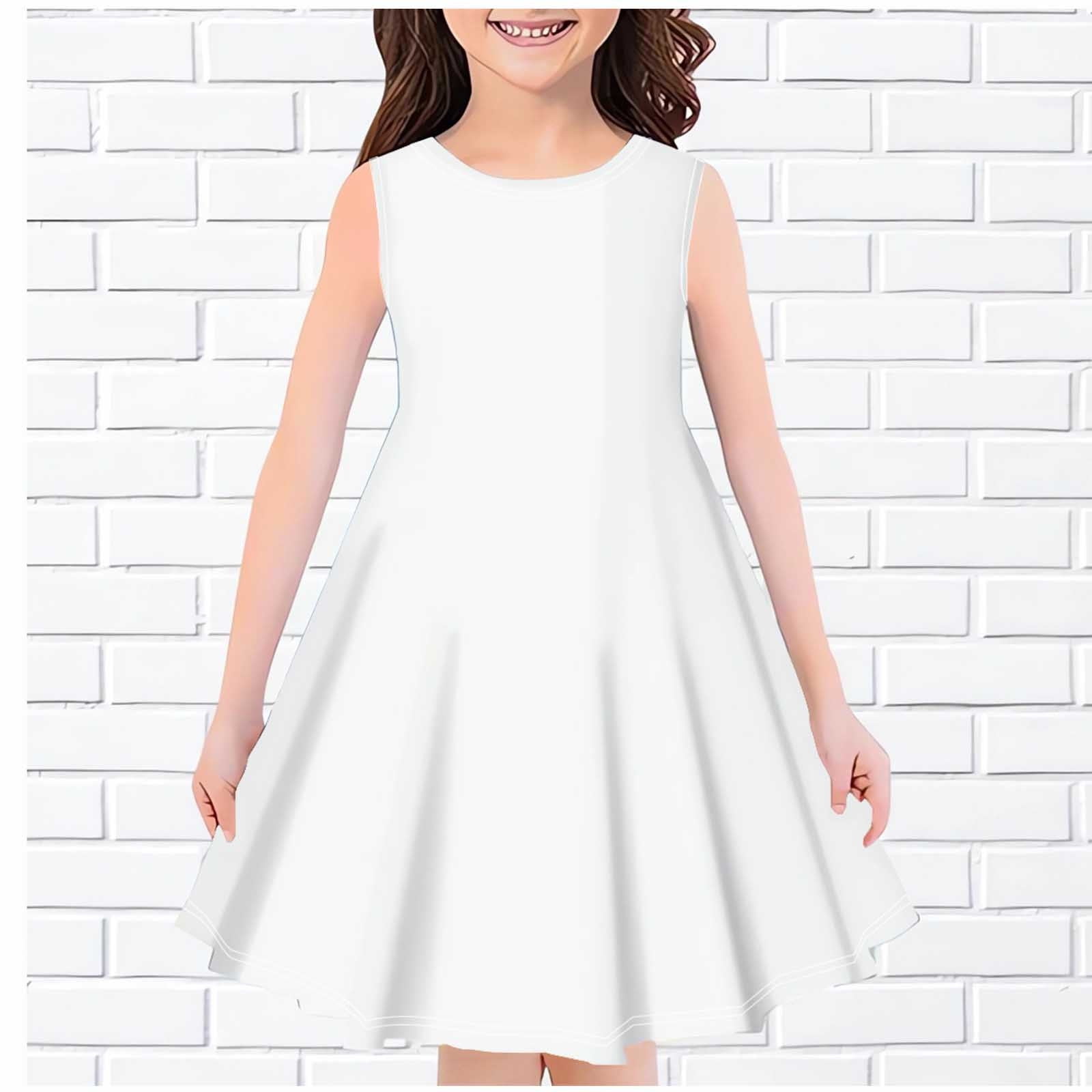 Cethrio Big Girls Casual Dresses, Sleeveless Solid Color Crew Neck ...