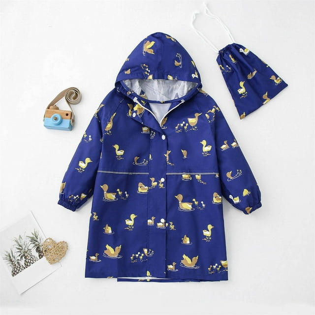 ROLKFUK Boys Rain Jackets, Waterproof Zip up Hooded Lightweight Kids Raincoats Dark Blue Size 10 ...