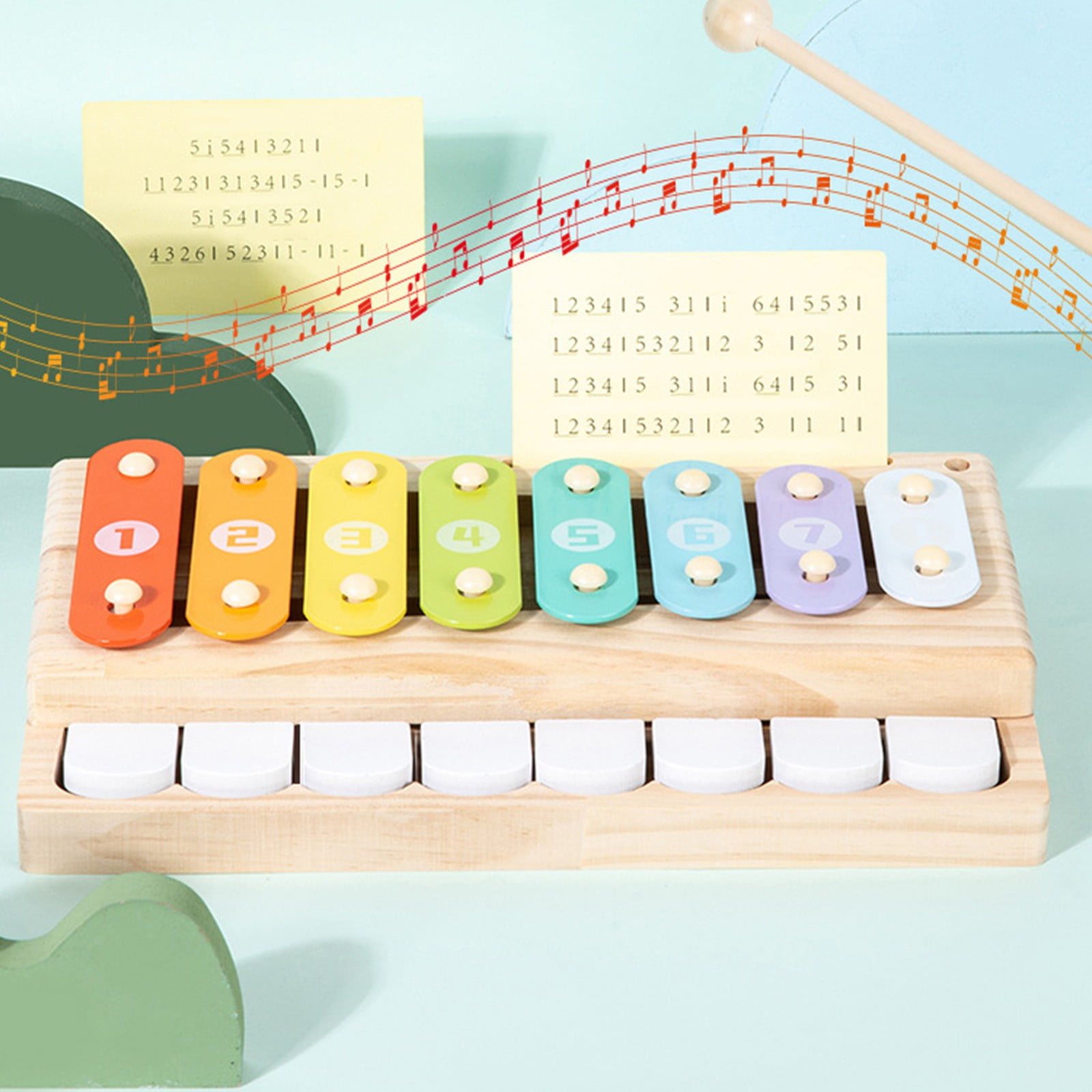 ROLKFUK Ki-ds Wooden Xylophone - Tod-dler Educational Music Toy with ...