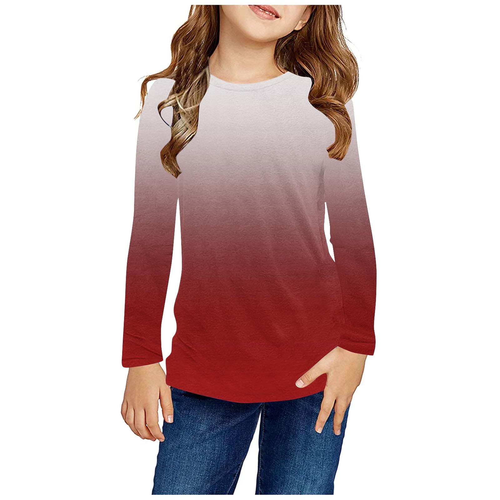 ROLKFUK Long Sleeve Tops for Girl, Pullover Gradient Casual Spring and ...