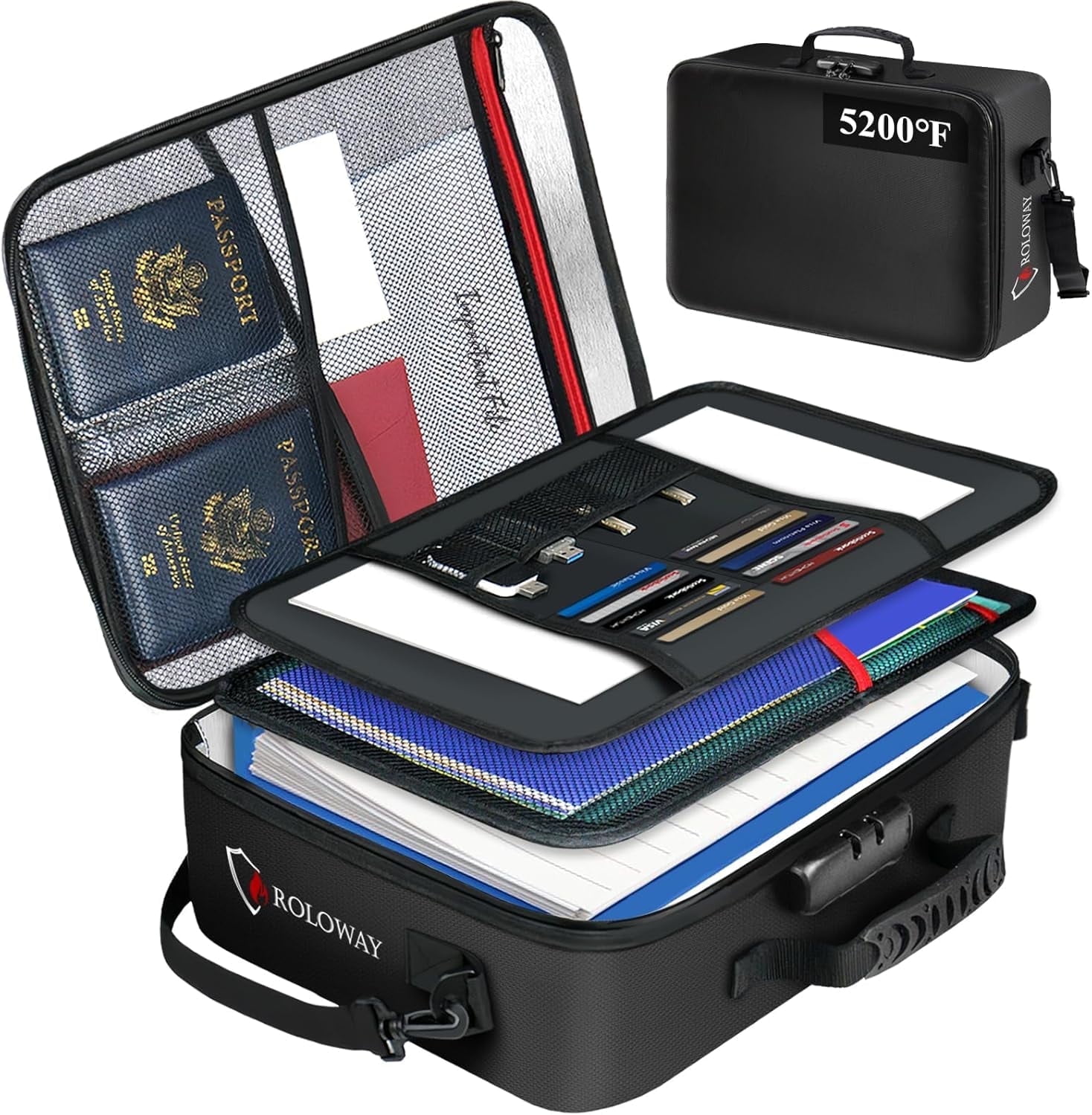ROLOWAY 5200°F Fireproof Document Bag with Lock (17 x 12.3 x 5.3 inch ...