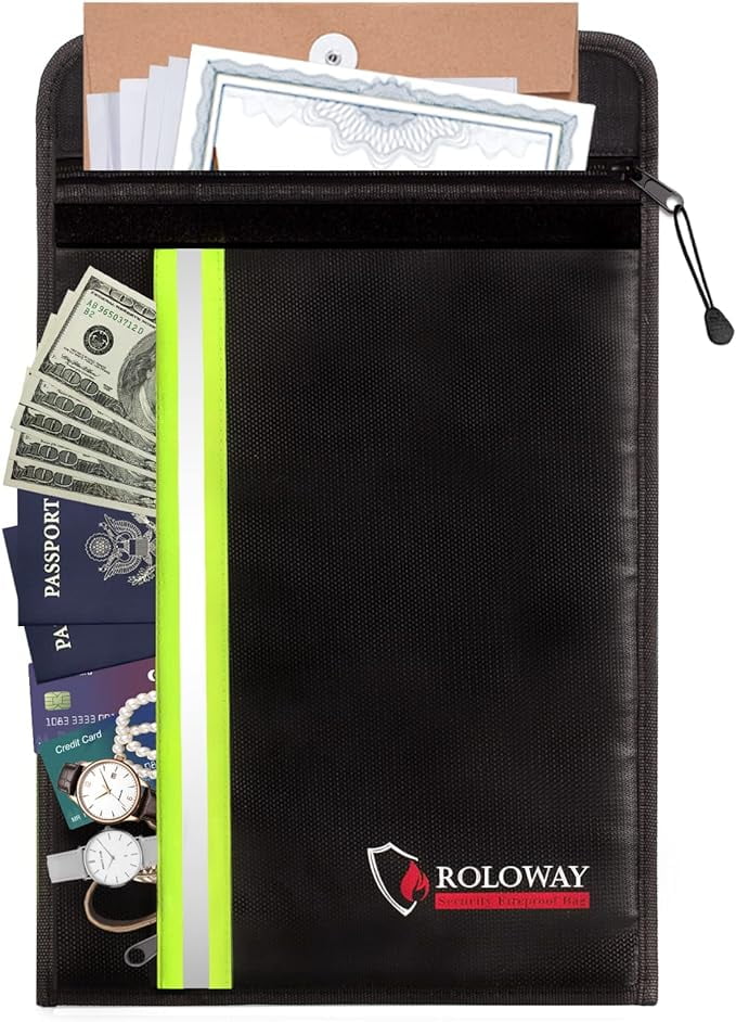 ROLOWAY Fireproof Document Bag (15 x 11 inch) with 2 Pockets ...