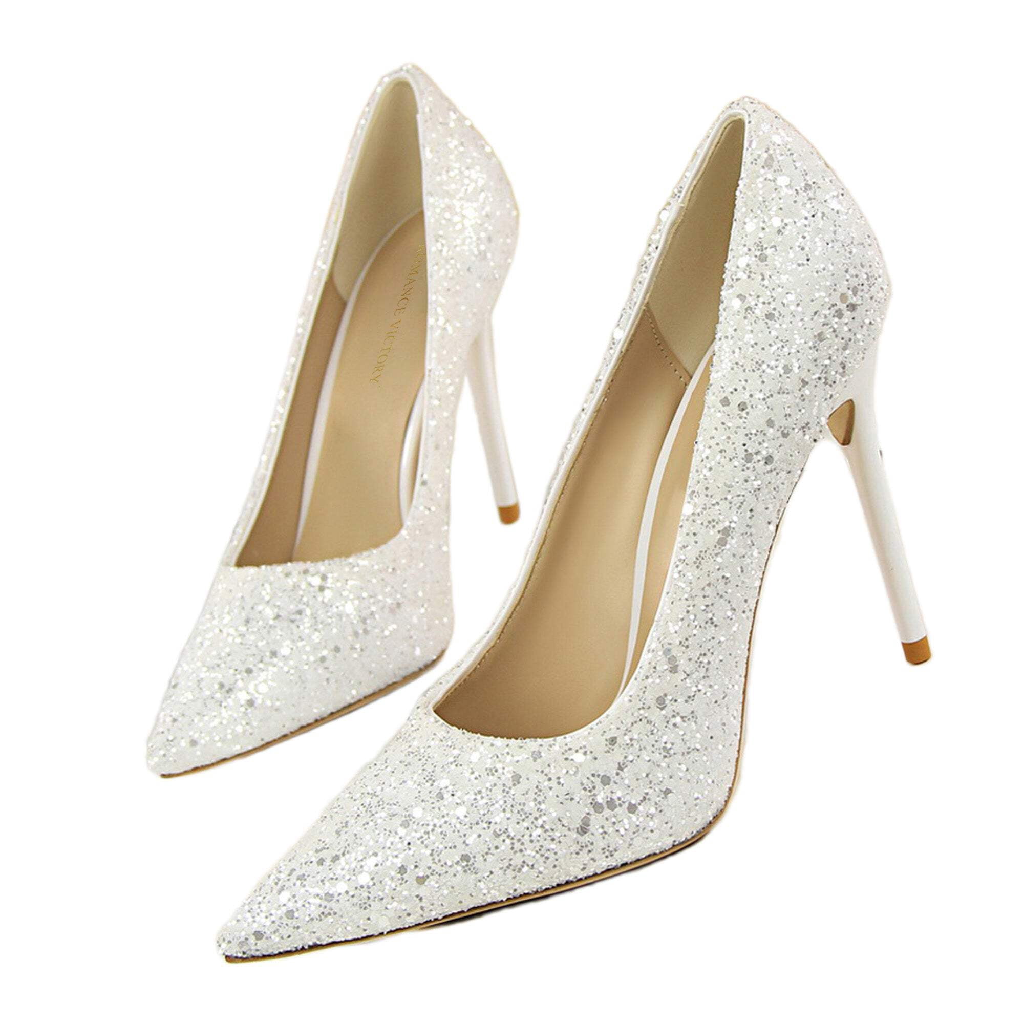 ROMANCE VICTORY Women's Shiny Sequins Pointed Toe Stiletto High Heels ...