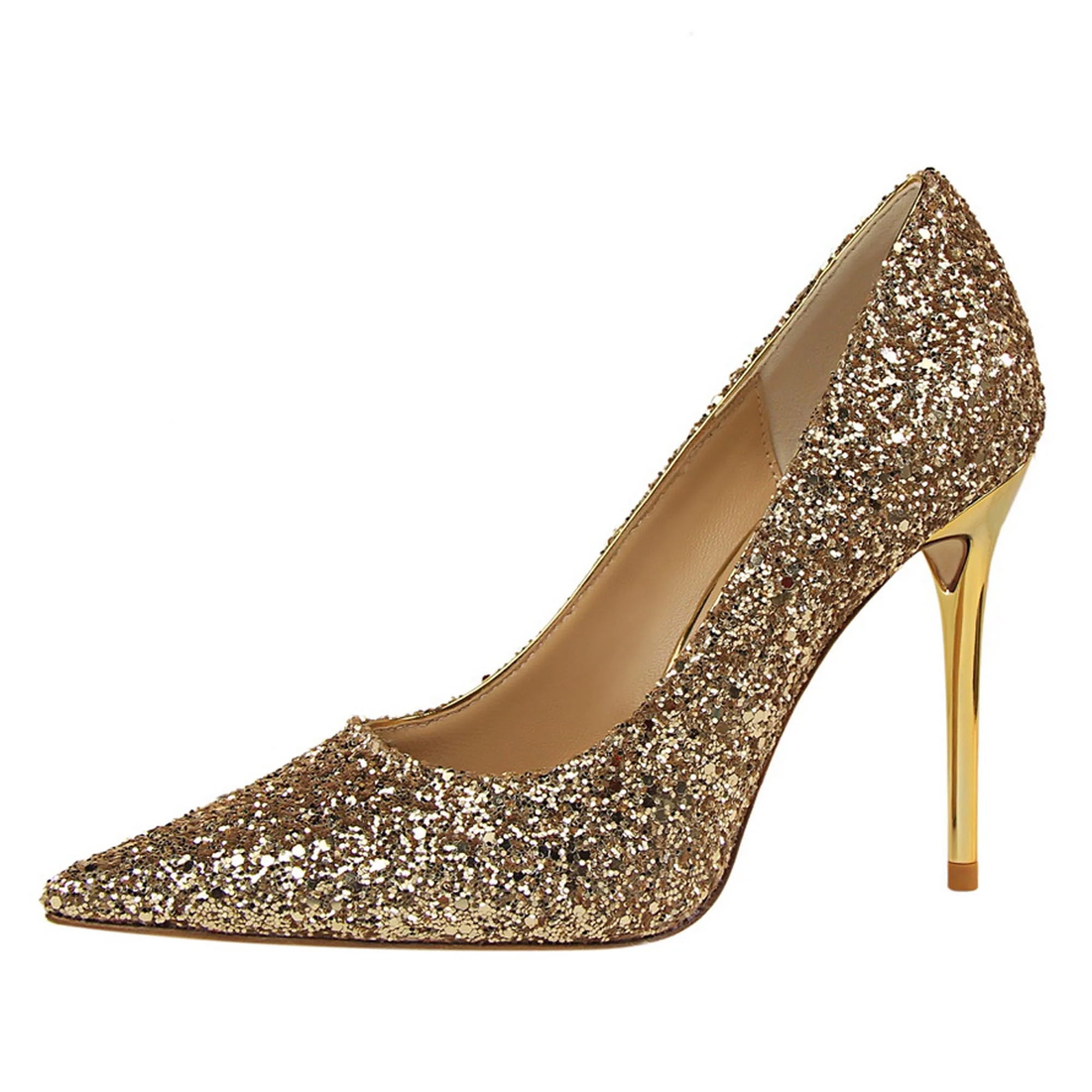 ROMANCE VICTORY Women's Shiny Sequins Pointed Toe Stiletto High Heels ...