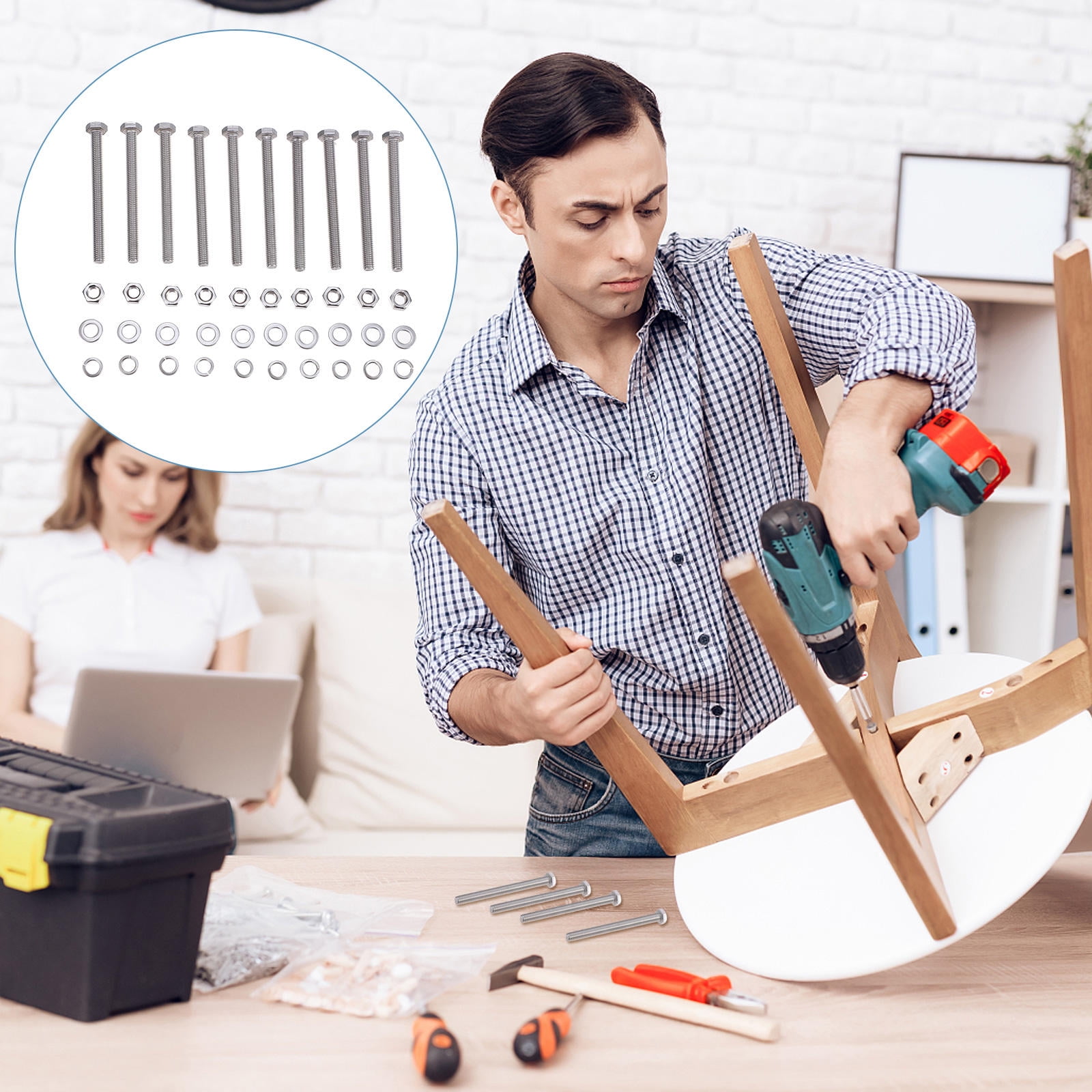 ROMANSENTIAL 10 Sets Screw Bolts Hexagon Screws Nuts Stainless Steel ...