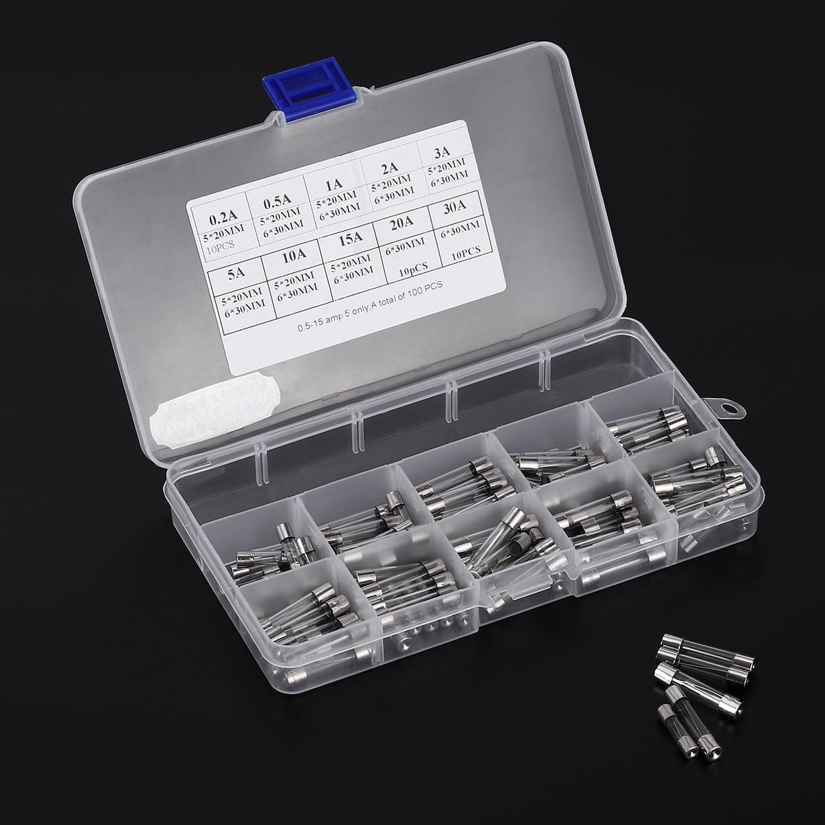 ROMANSENTIAL 100Pcs Car Glass Tube Fuses Silver Fast-Blow Electrical ...