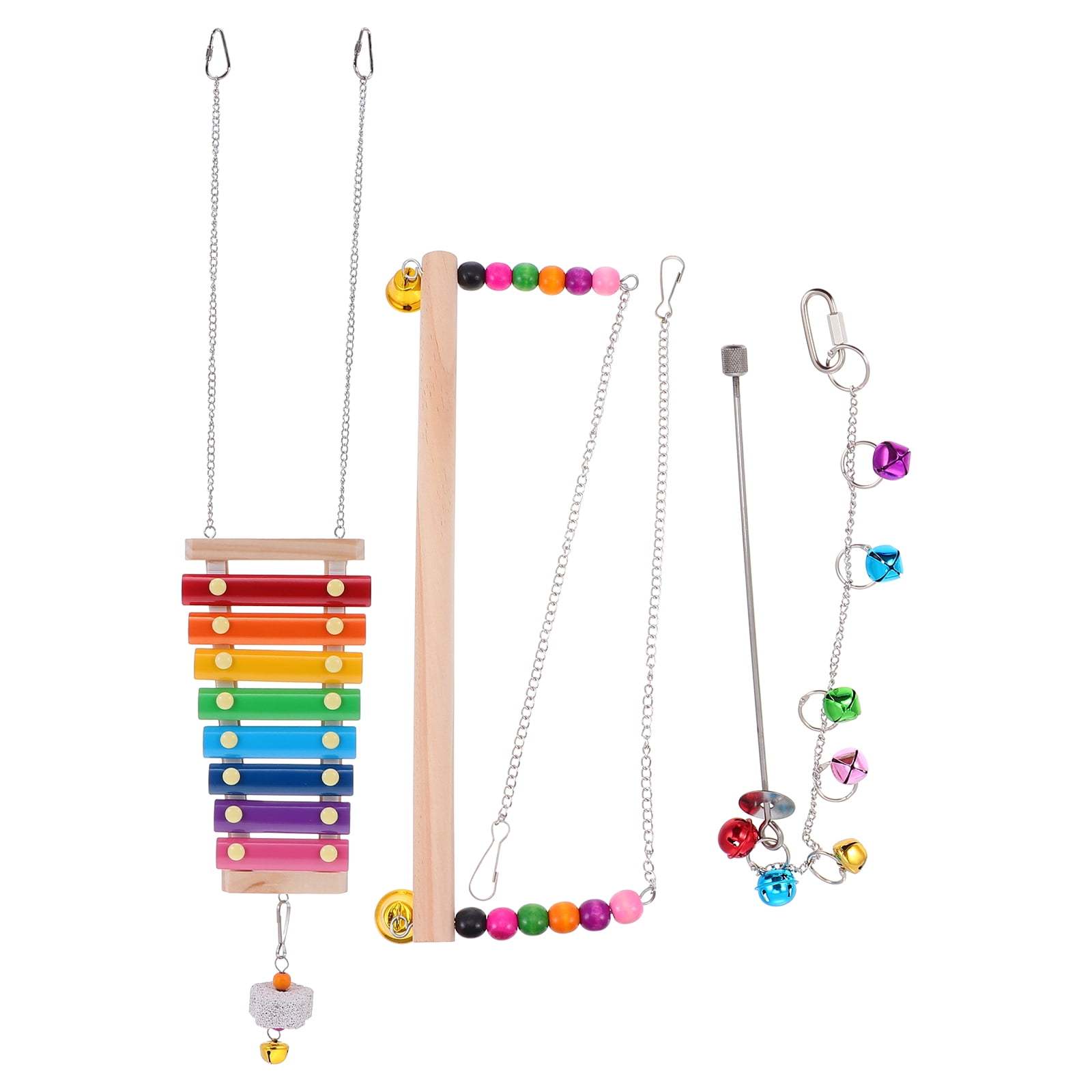 ROMANSENTIAL 3Pcs Chicken Swing Toy Set Wooden Stainless Steel Parrot ...